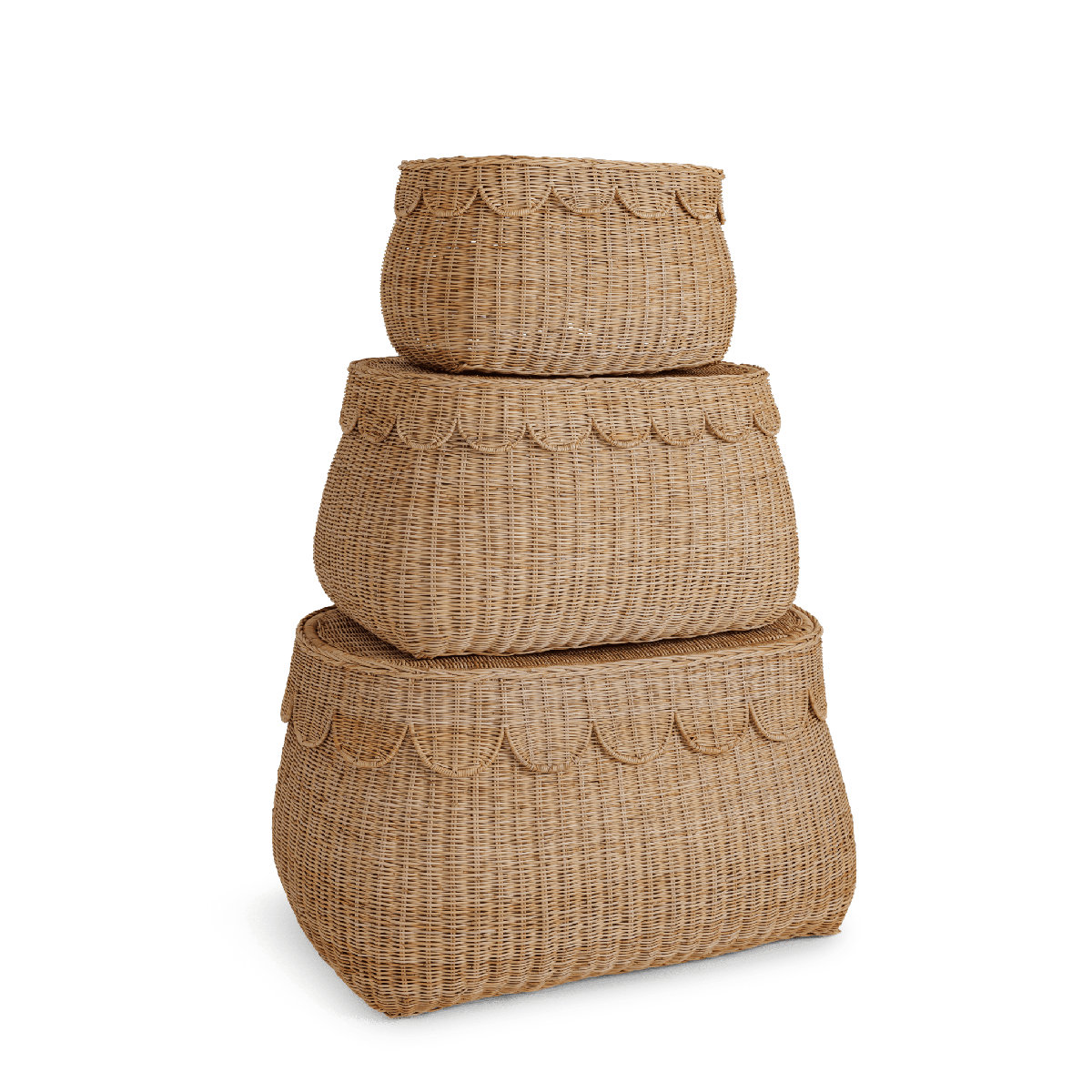 Zaara's Market 3 Piece Scallop Rattan Basket Set (Small, Medium, Large ...