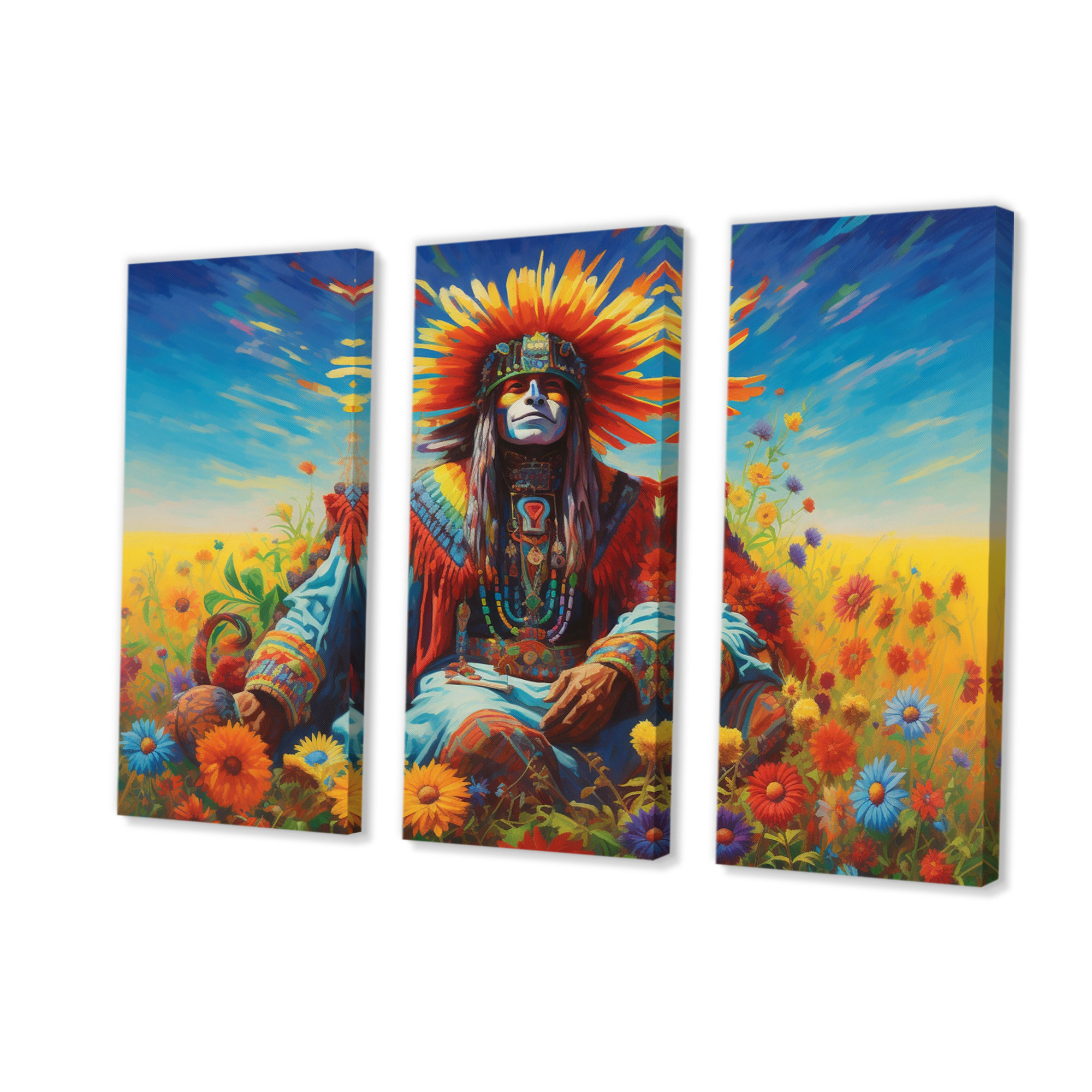 Design Art Native Shaman With Feather Headdress II - Folk Religion Wall ...