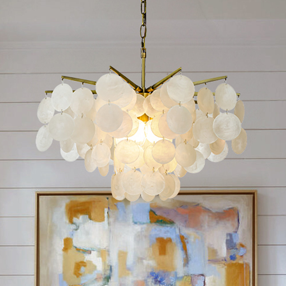 Mercer41 Camisa 4-Light Glam Coastal Capiz Tierd Chandelier With ...