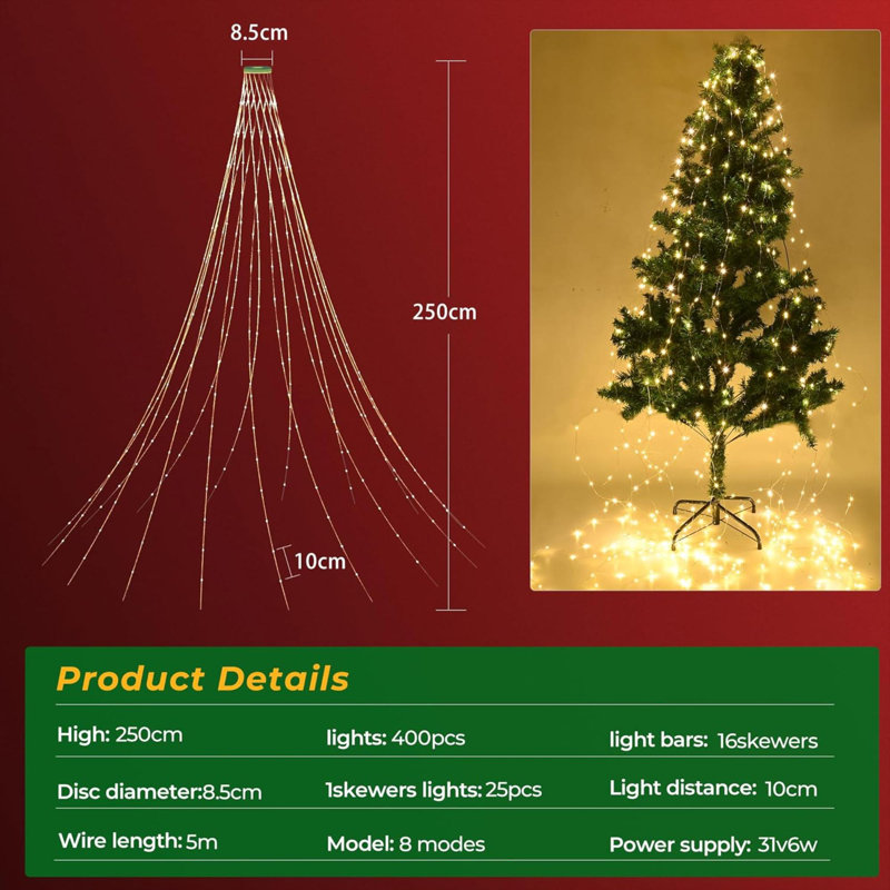 The Holiday Aisle® Christmas Tree Lights, 400 LED Christmas Lights With ...