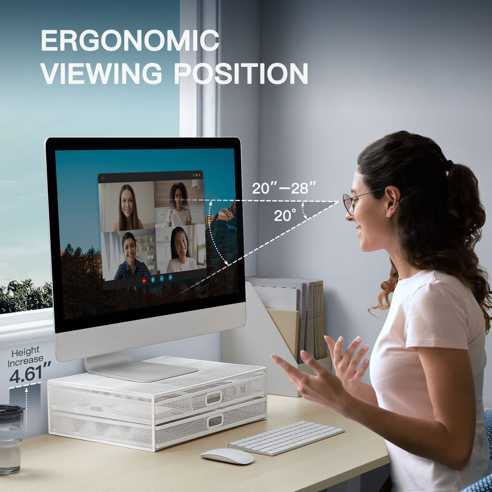 Inbox Zero 2-Tier Metal Monitor Stand with Drawer, Desk Organizer ...