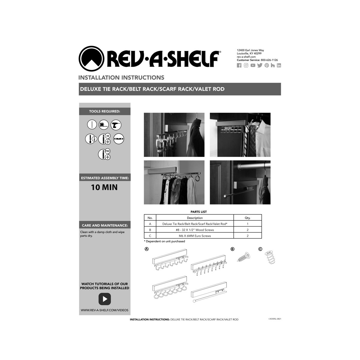 Rev-A-Shelf Sidelines Sliding Tie Rack For Custom Closet Systems | Wayfair