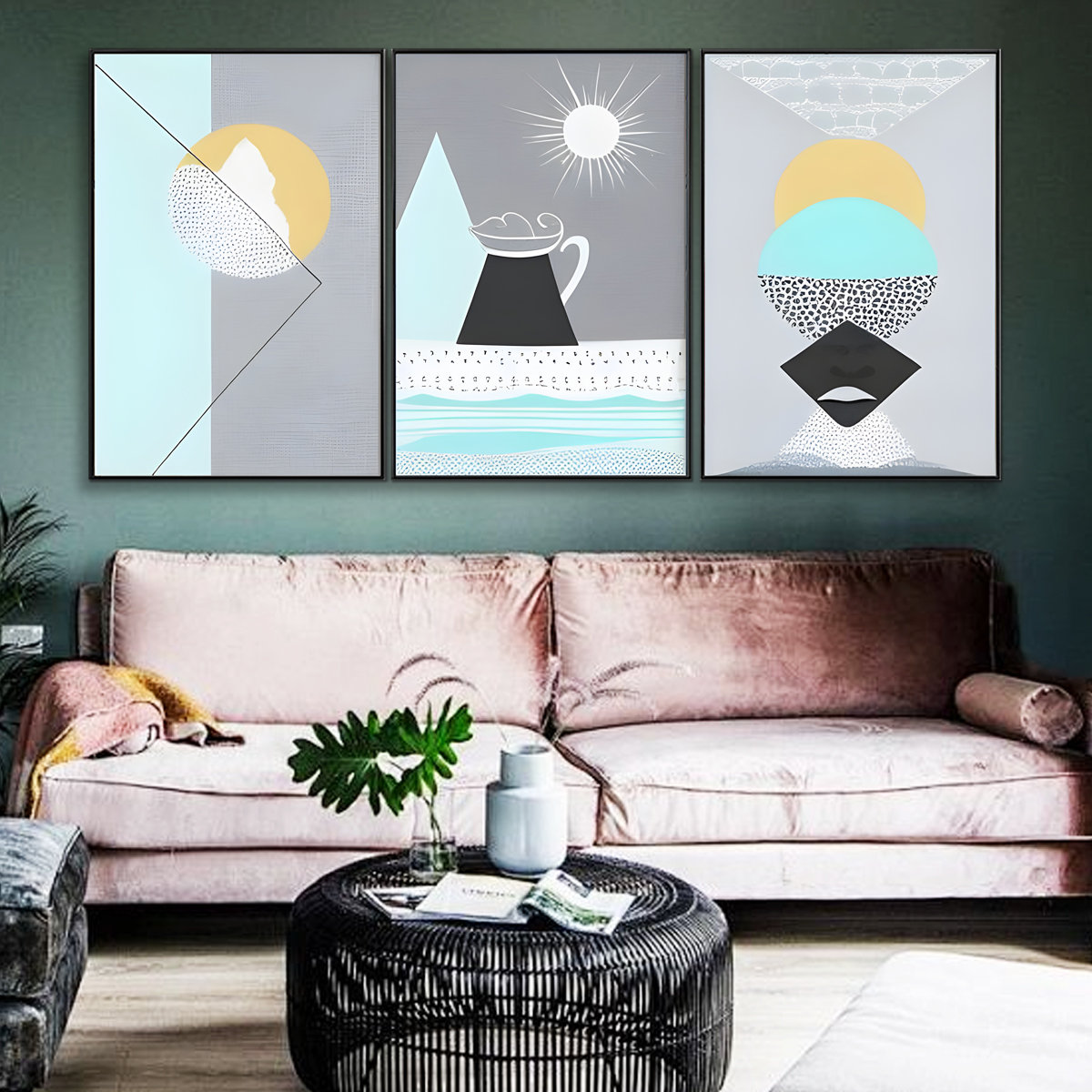 George Oliver 3 Pieces Set Blue Abstract Geometry Wall Art For Living ...