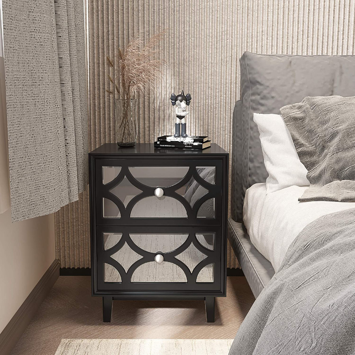 House of Hampton® Habeel Two Drawer Mirror Front Nightstand & Reviews ...