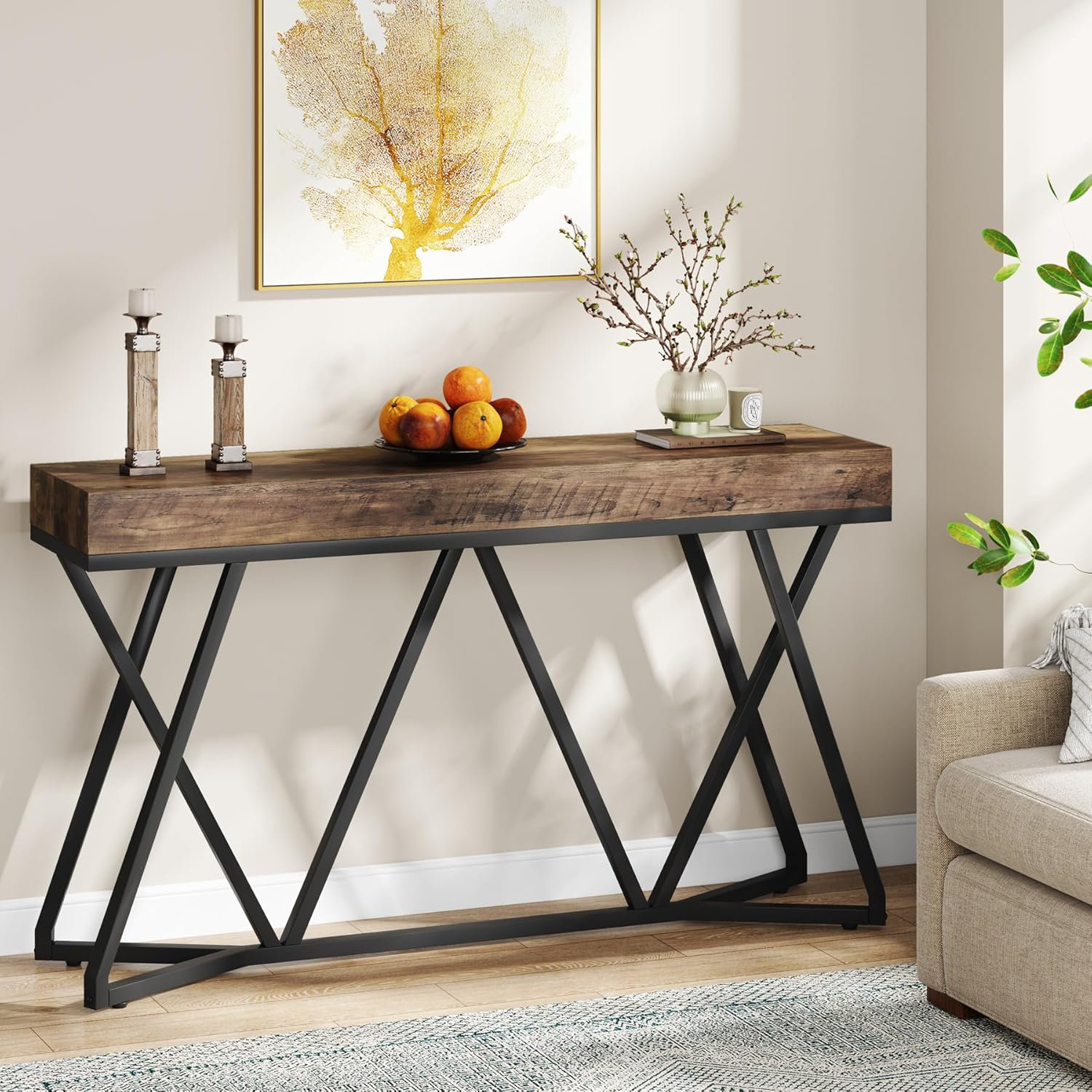 17 Stories 55 Inch Console Table, Farmhouse Sofa Table Wood Entryway ...
