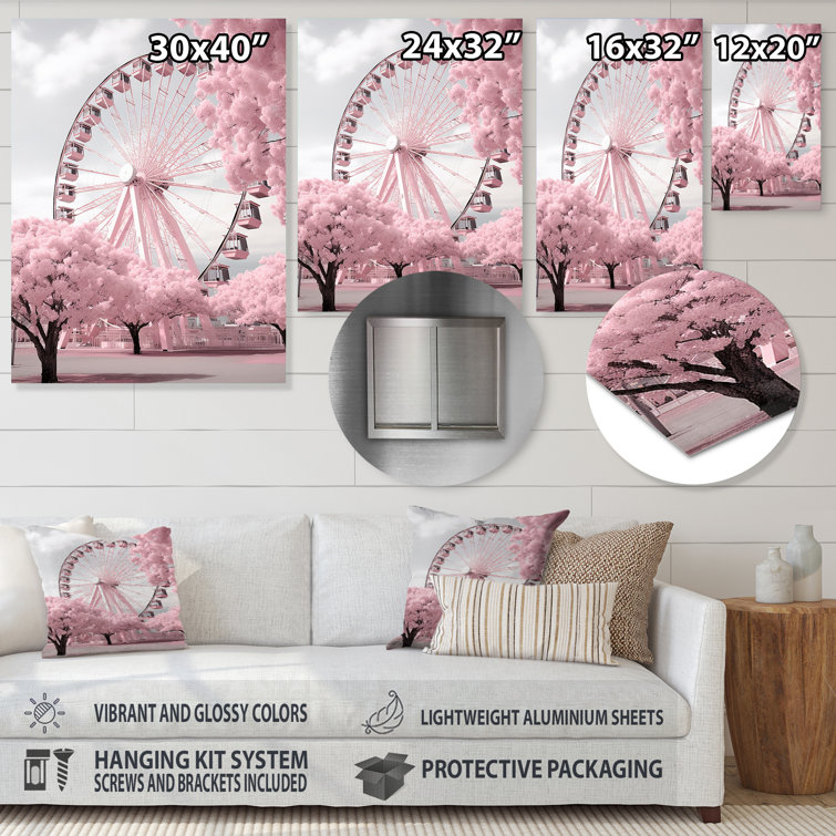 Ebern Designs Pink Ferris Wheel Magical Spin I On Metal Print - Wayfair ...