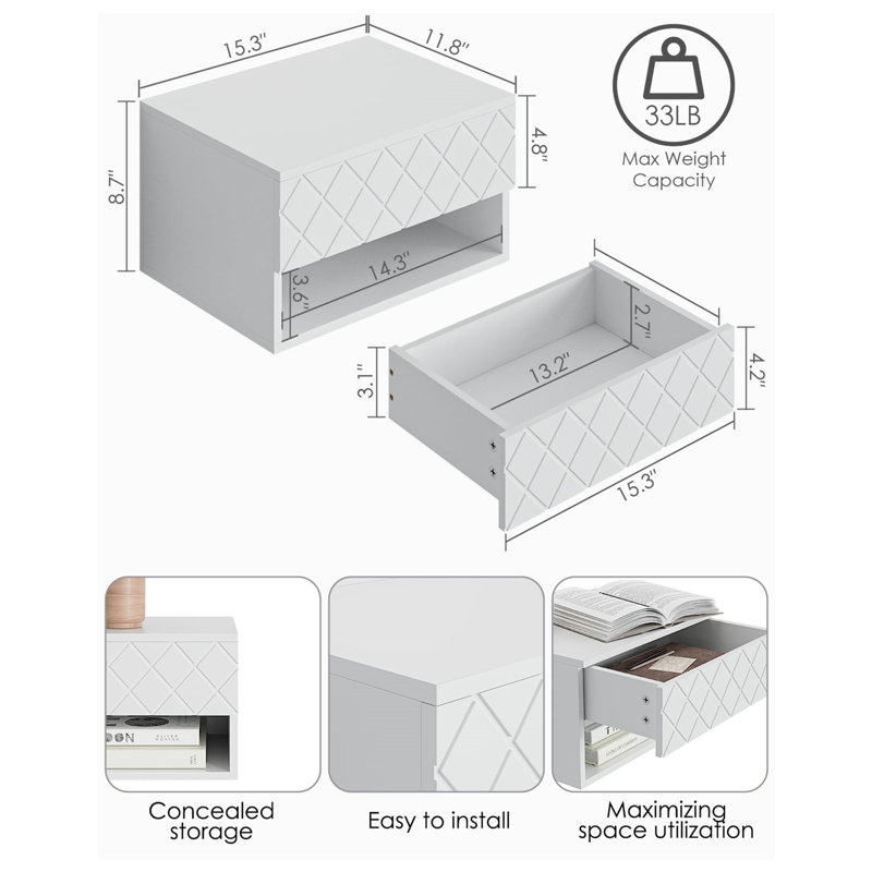 Ebern Designs Modern Floating Nightstand With Drawer | Wayfair