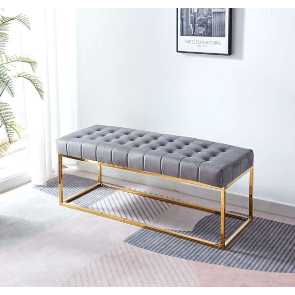 Mercer41 Greydi Tufted Velvet Bench with Gold Chrome Legs | Wayfair