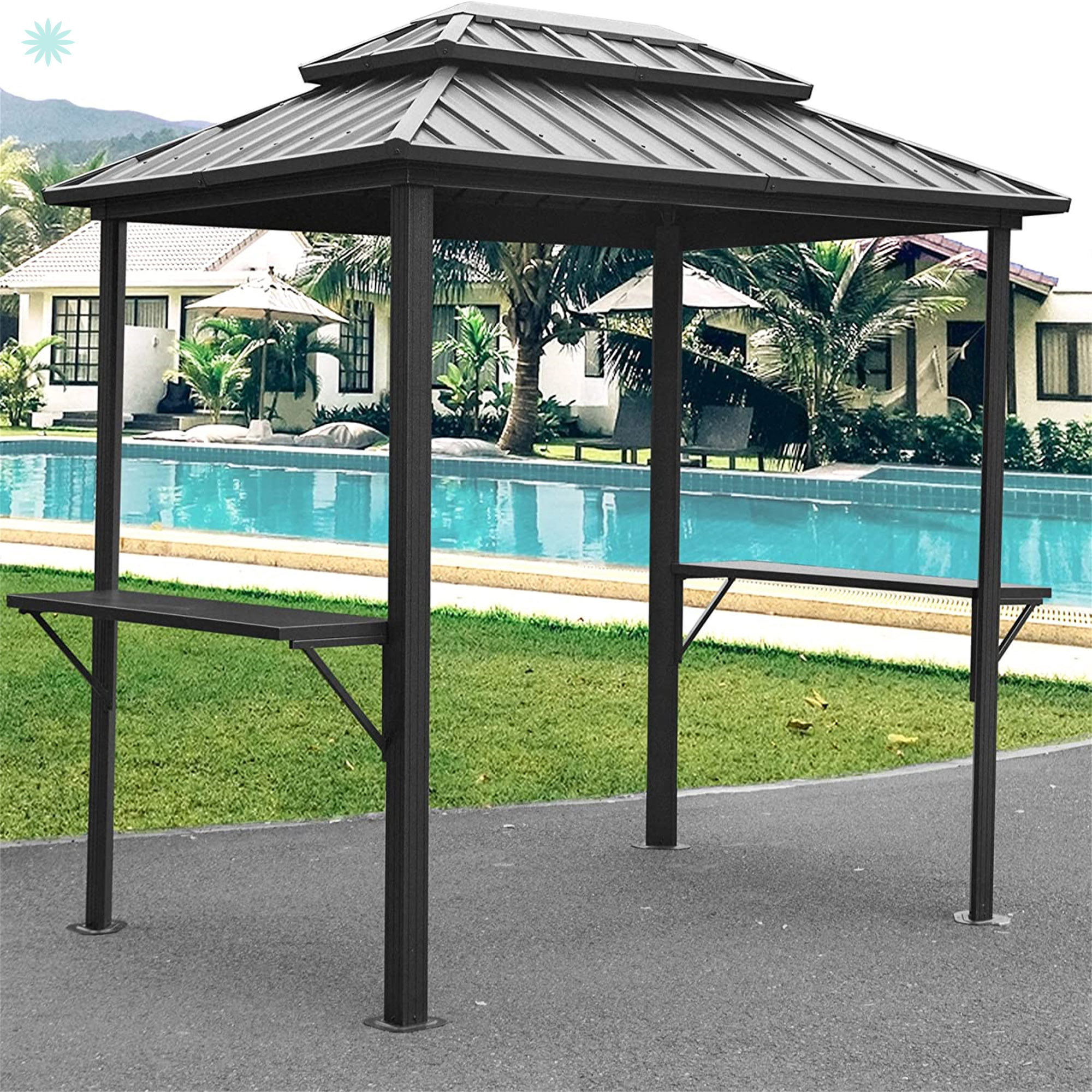 Arlmont & Co. Aluminum BBQ Gazebo Outdoor Metal Frame With Shelves ...