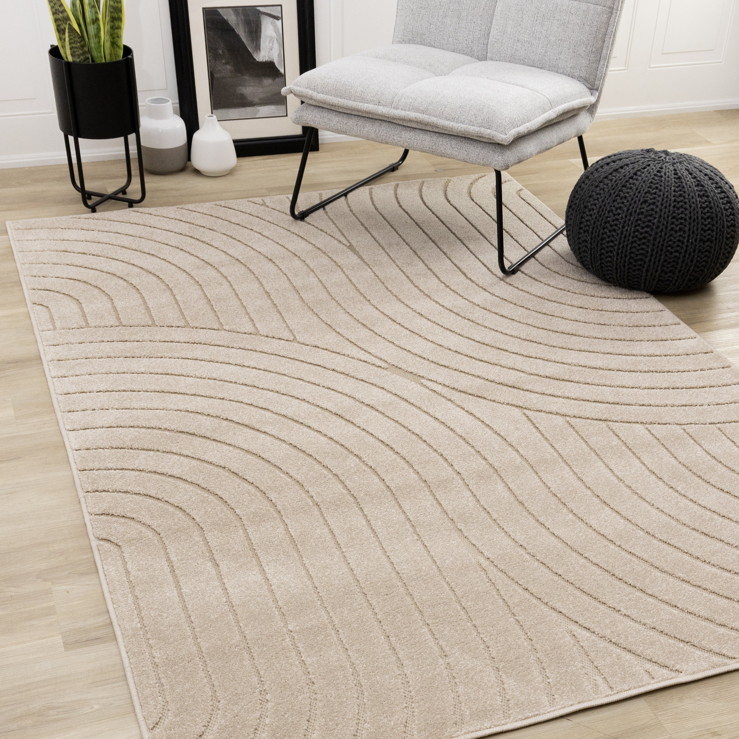 Ebern Designs Martaveous Neutral Carved Greige Area Rug | Wayfair