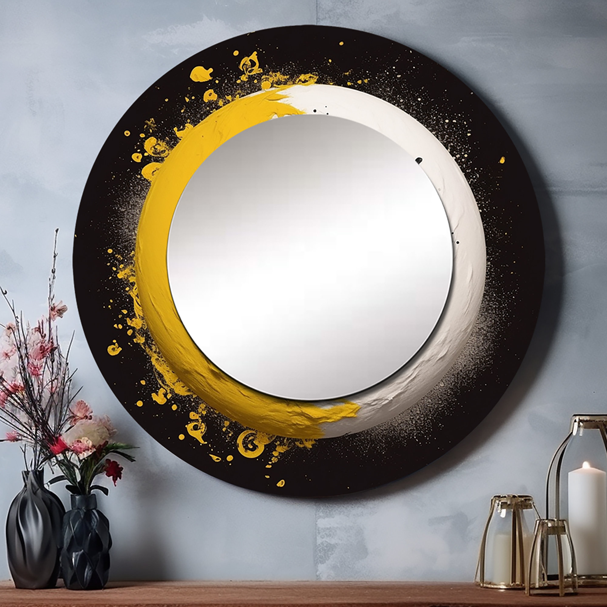 Design Art Yellow White Yin And Yang - Meditation Yellow Large Round ...