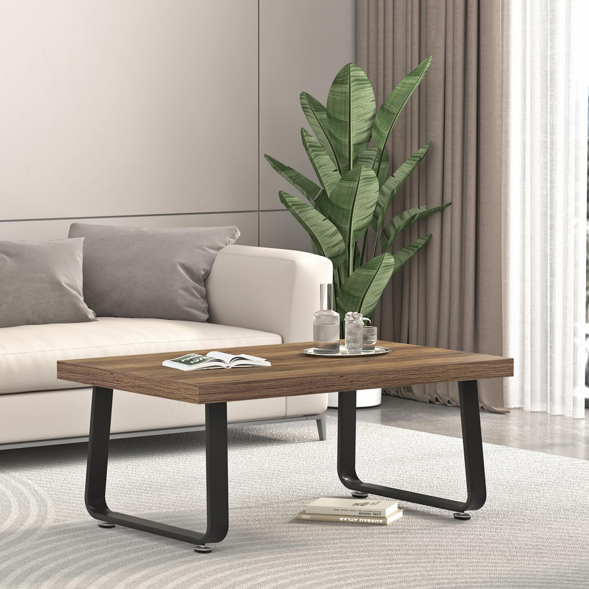 17 Stories Farmhouse Coffee Table, Modern Simple Oak Center Table ...