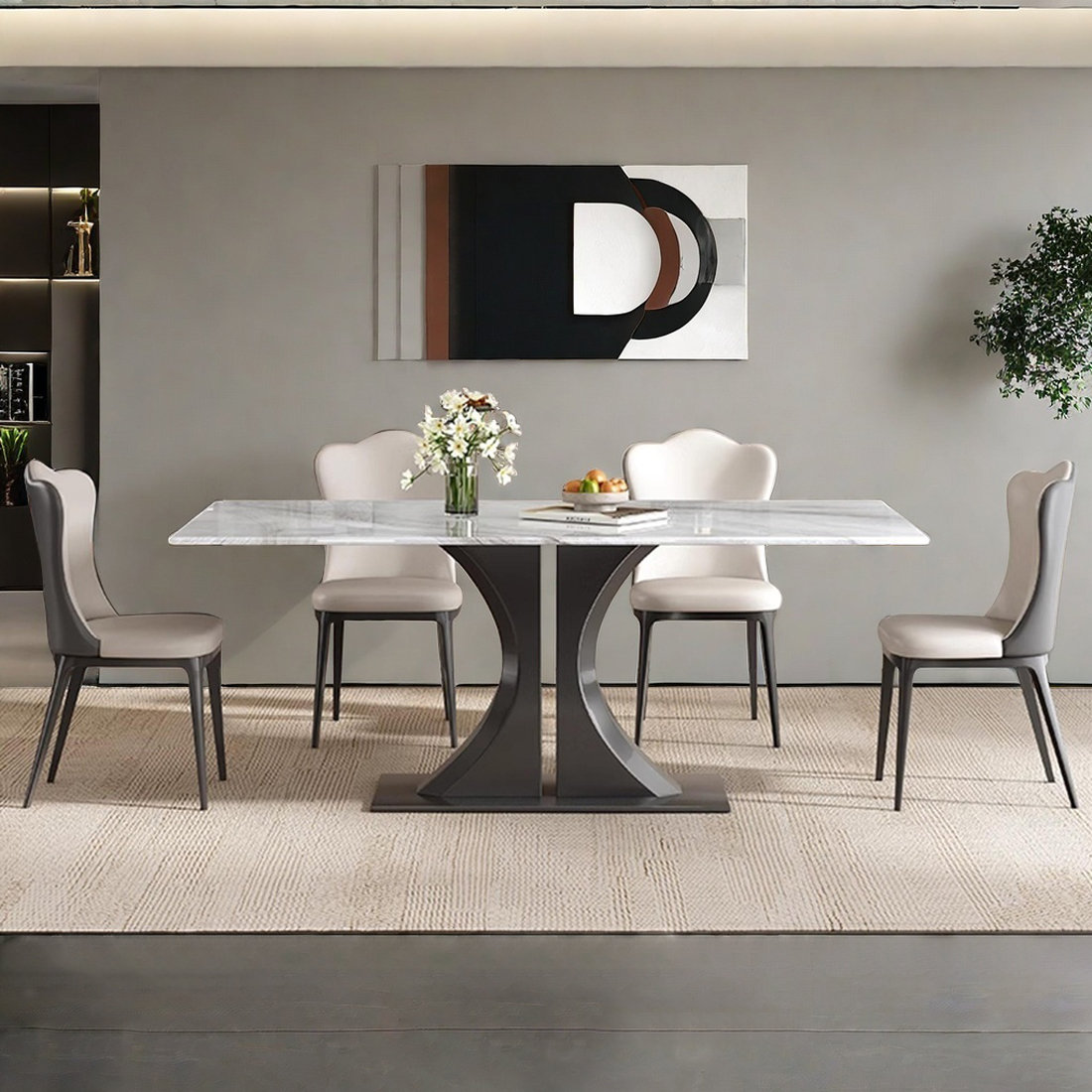 ALLNICEDT Luxury Microlite Rectangular Dining Table Sets | Wayfair