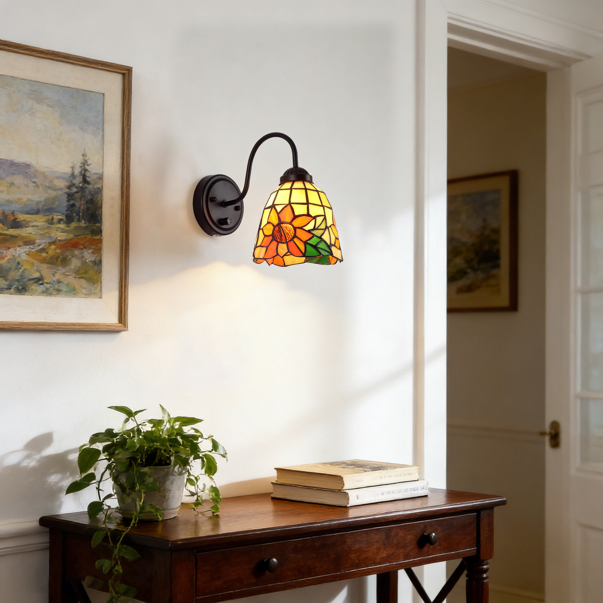 Orren Ellis Tiffany Wall Mount Lamp, Wall Mount Lamp With Dimmable ...