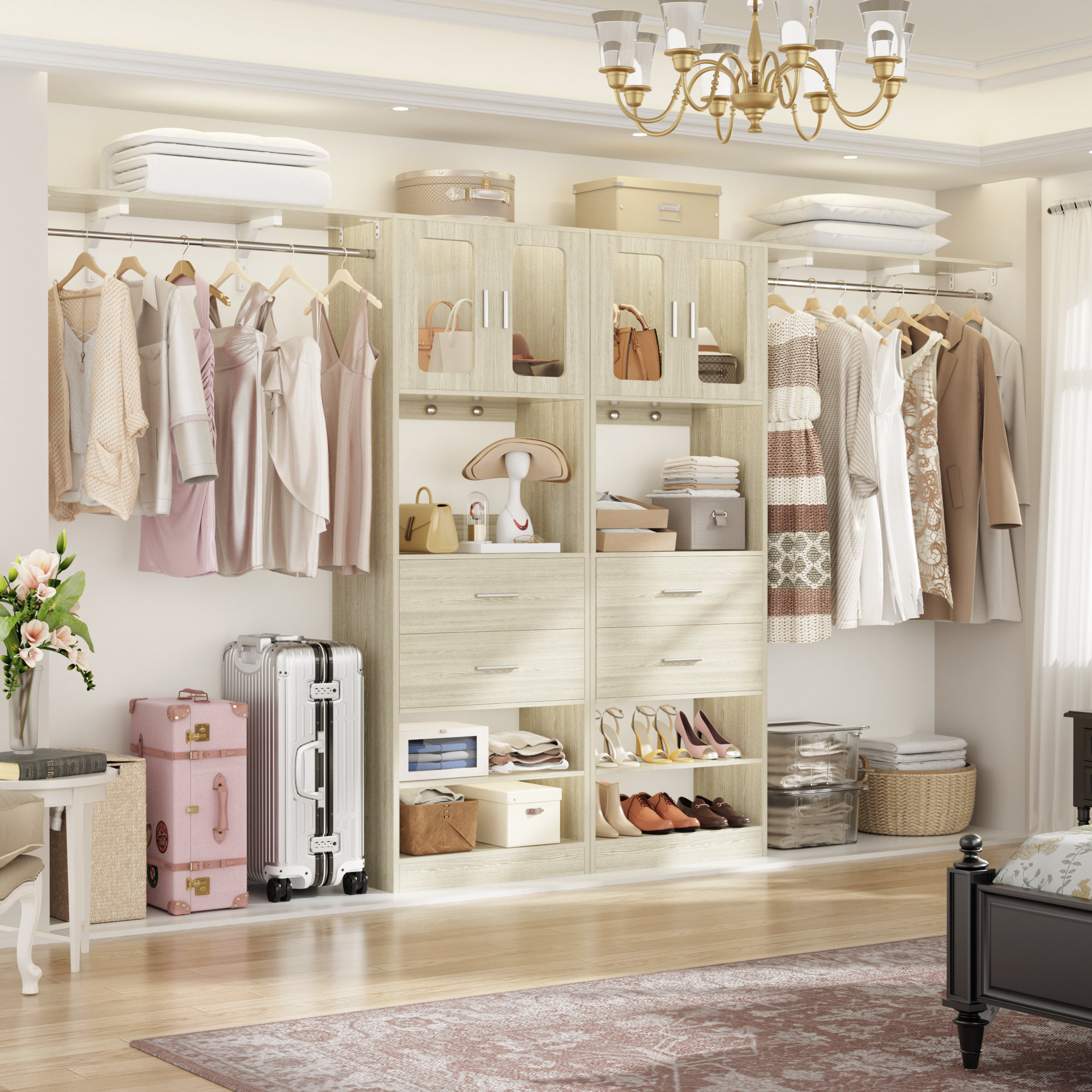 Latitude Run® 60" Closet System With Visualize Cabinet Door And Wooden ...