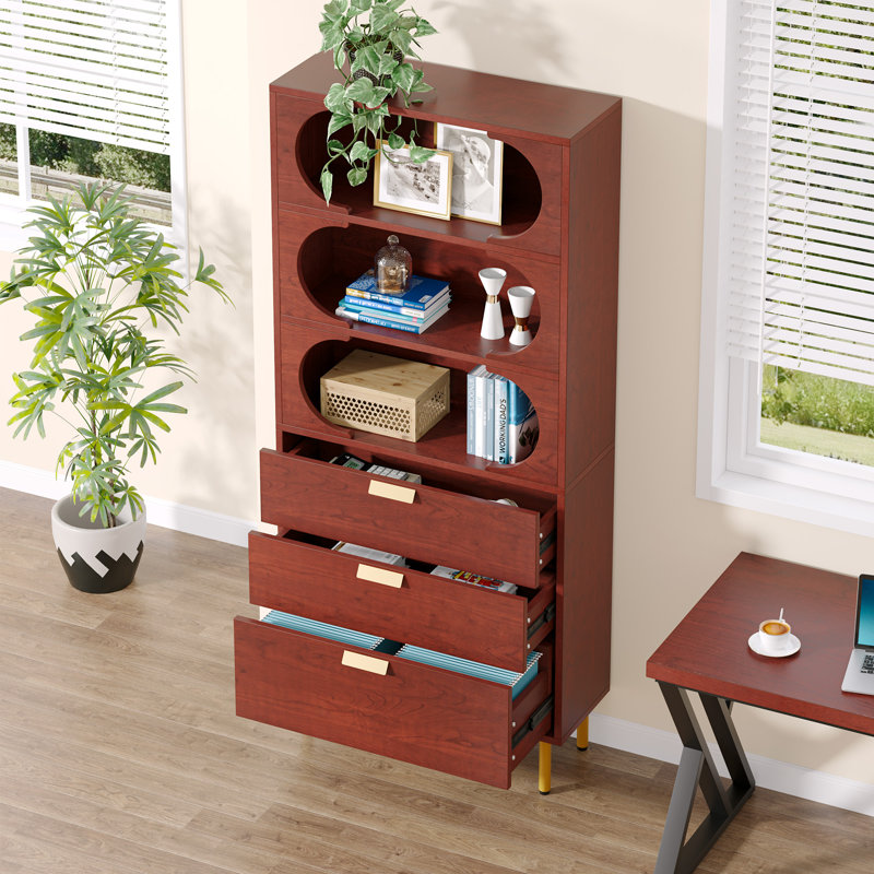 Mercer41 3 Drawers Walnut Vertical Filing Cabinet | Wayfair