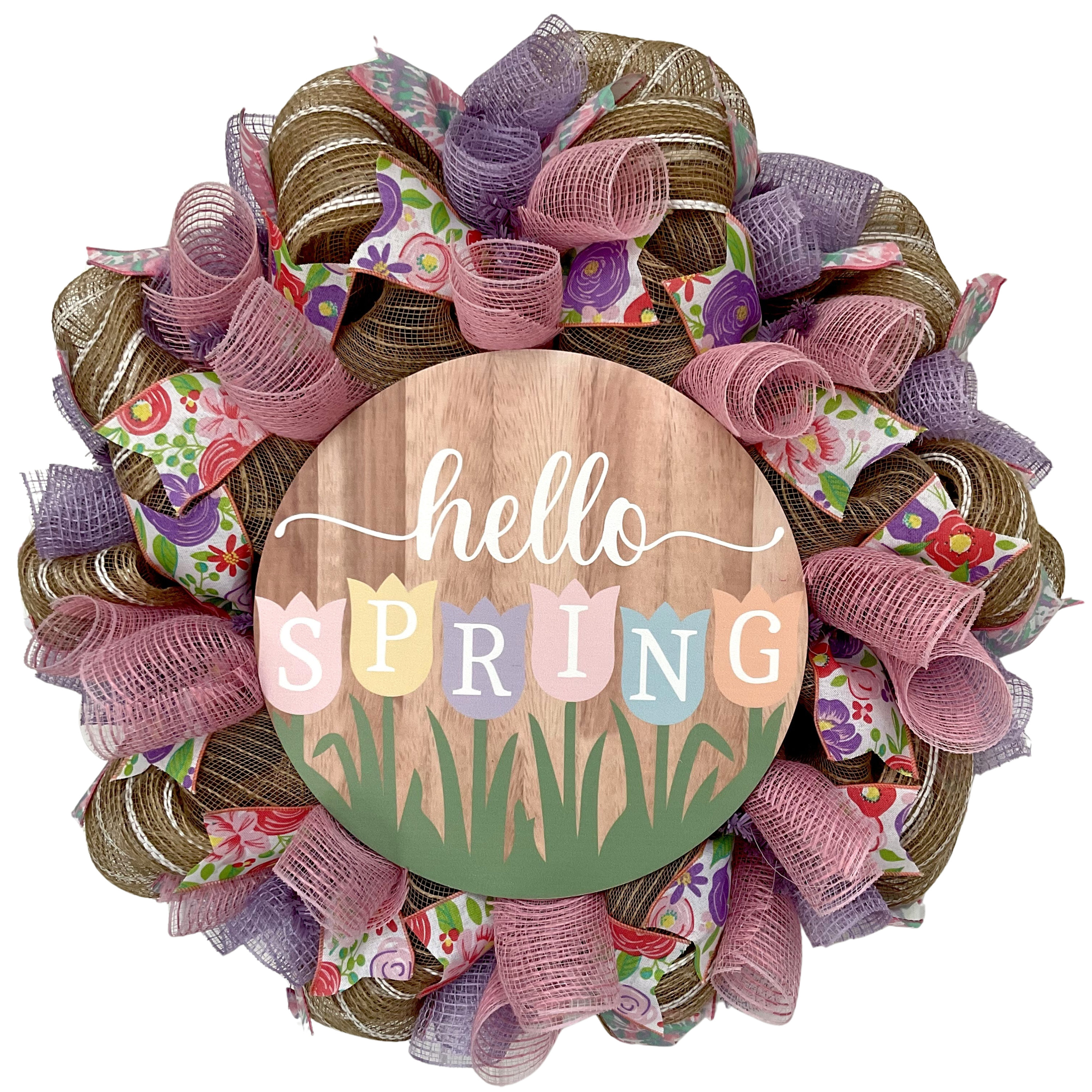 The Holiday Aisle® Hello Spring Tulips Burlap Wreath | Wayfair