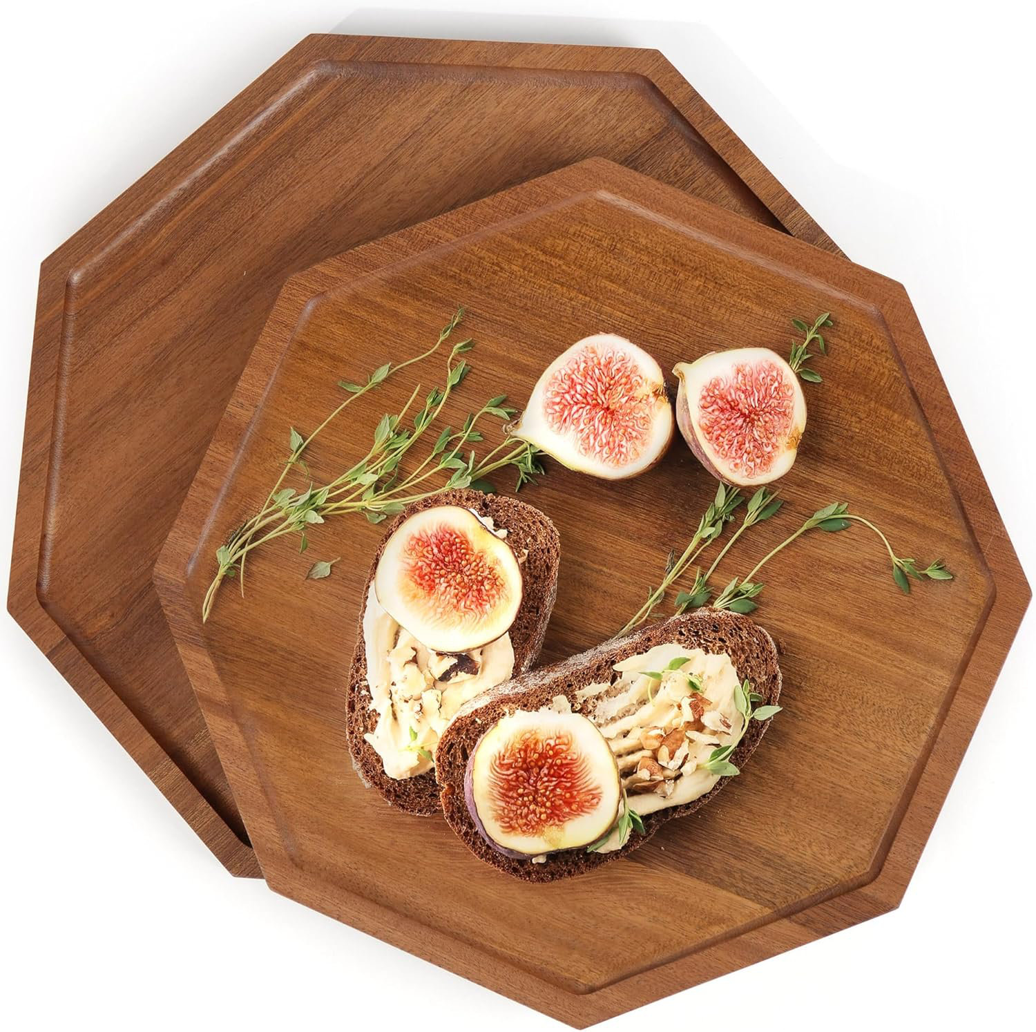 Loon Peak® Wood Serving Tray, Set Of 2, Wooden Serving Platter, Octagon ...
