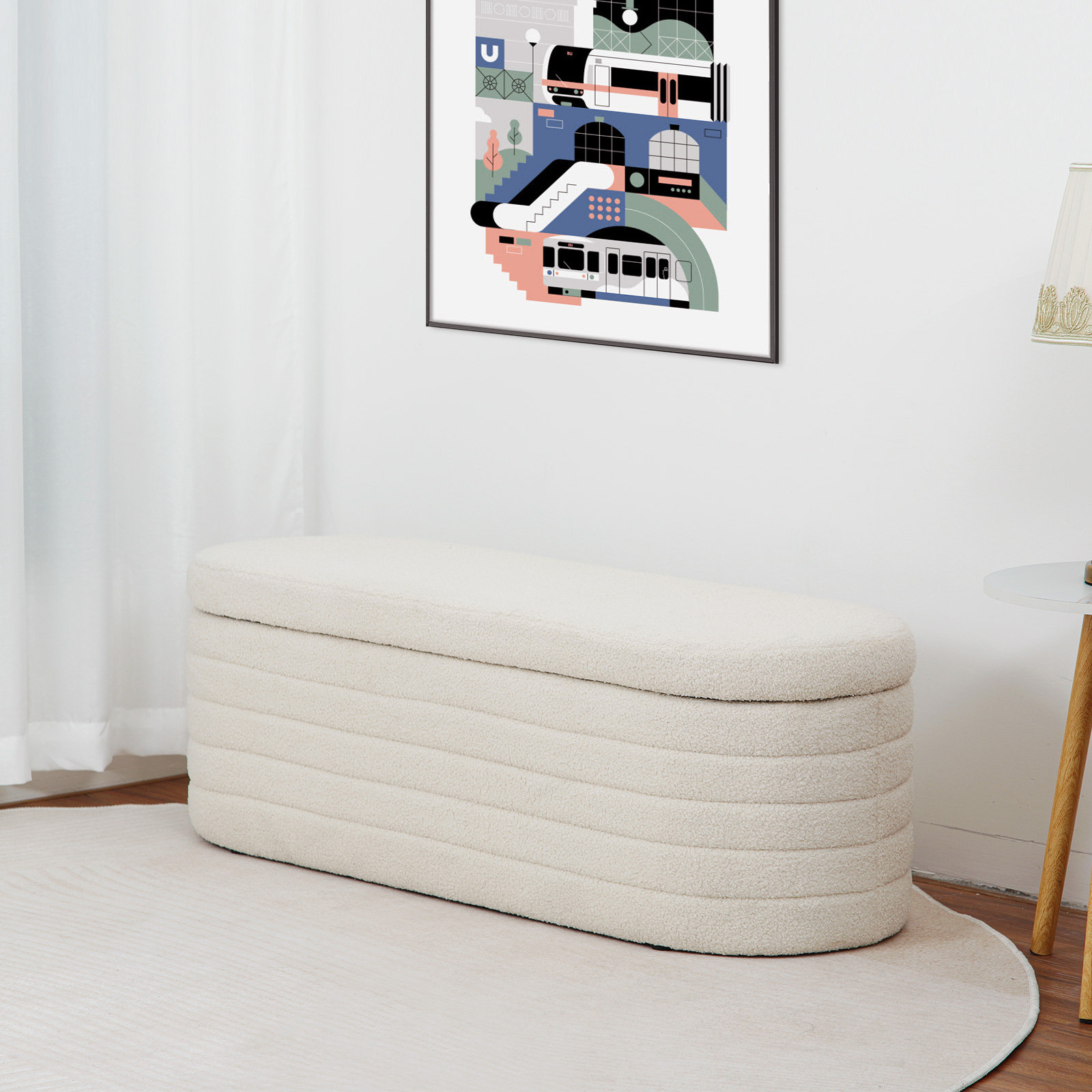 Mercer41 Matt Upholstered 45.5" Teddy Fabric Fluffy Faux Fur Flip Top ...