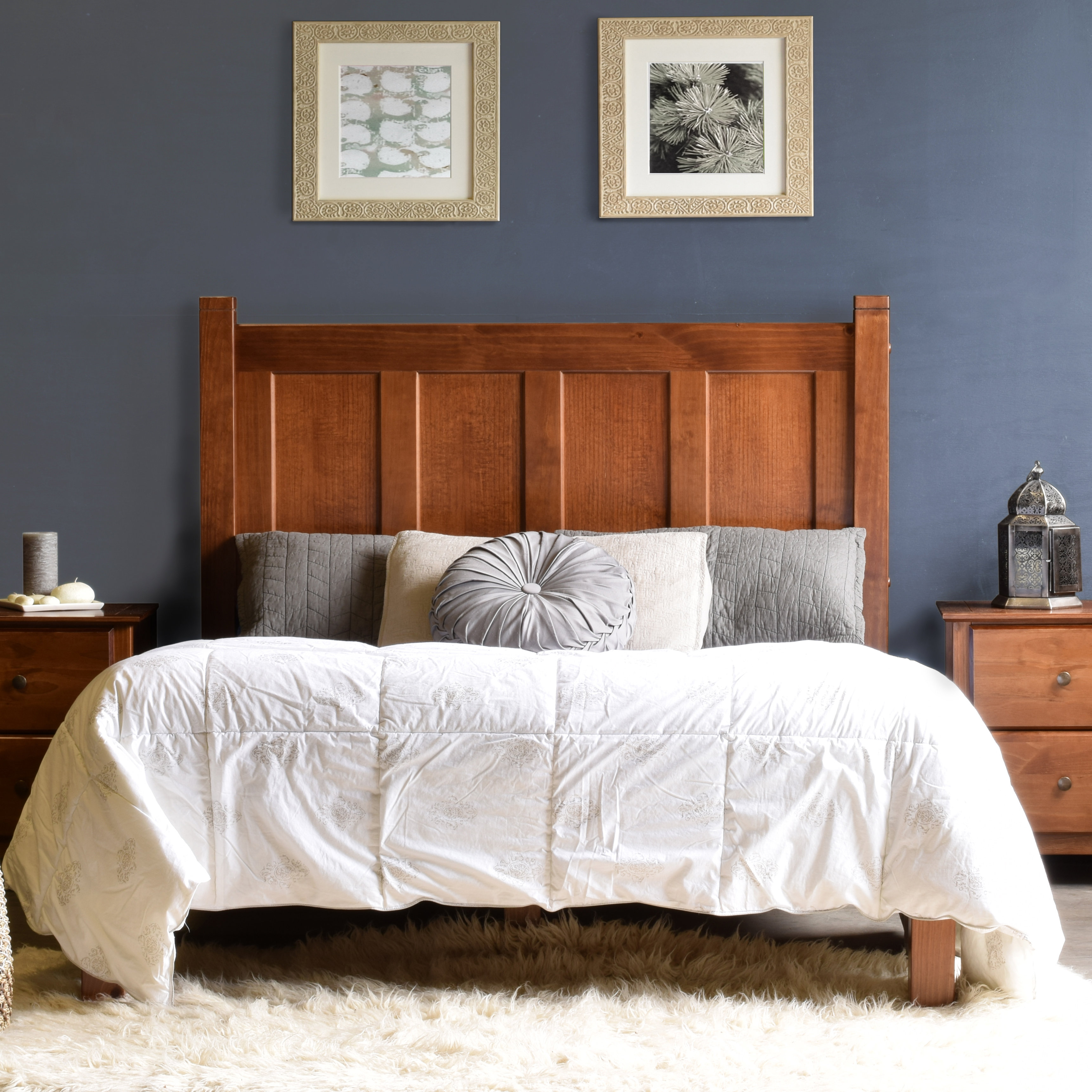 Grain Wood Furniture Shaker Solid Wood Panel Platform Bed Queen size Walnut
