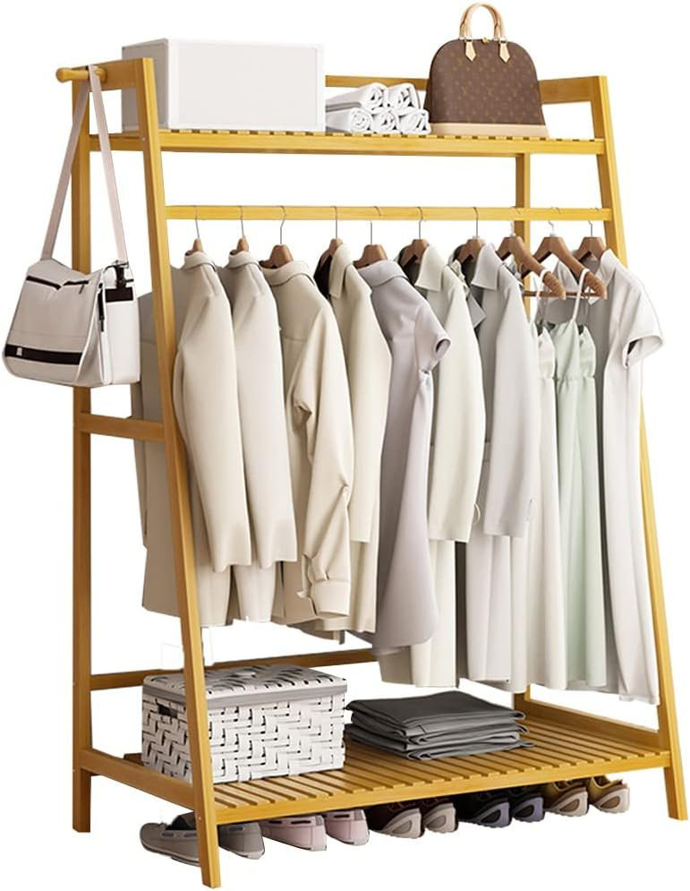 George Oliver Bamboo Freestanding Clothing Shelf – Multifunctional ...