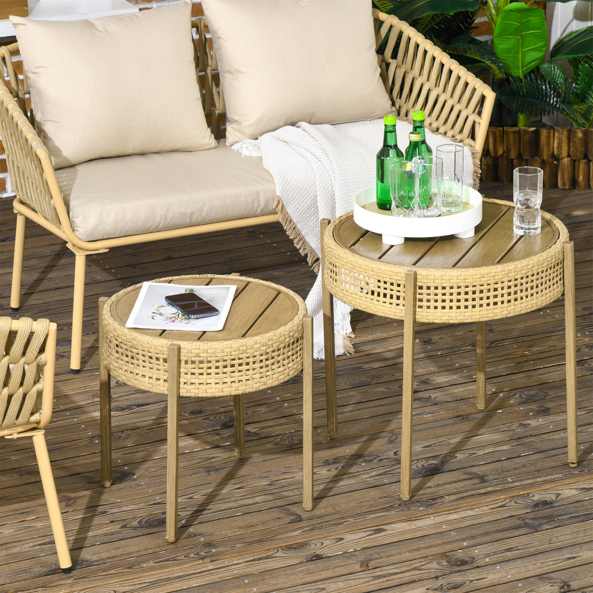 Bay Isle Home™ Outsunny 2 Piece Wicker Patio Table Set, PE Rattan End ...