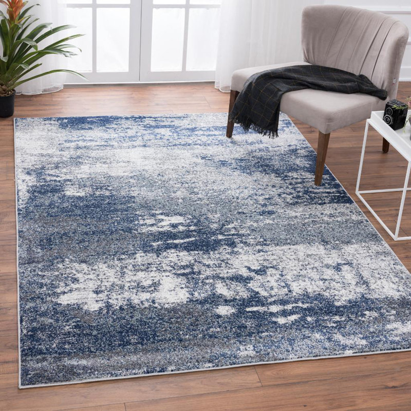17 Stories Abstract Blue Area Rug | Wayfair