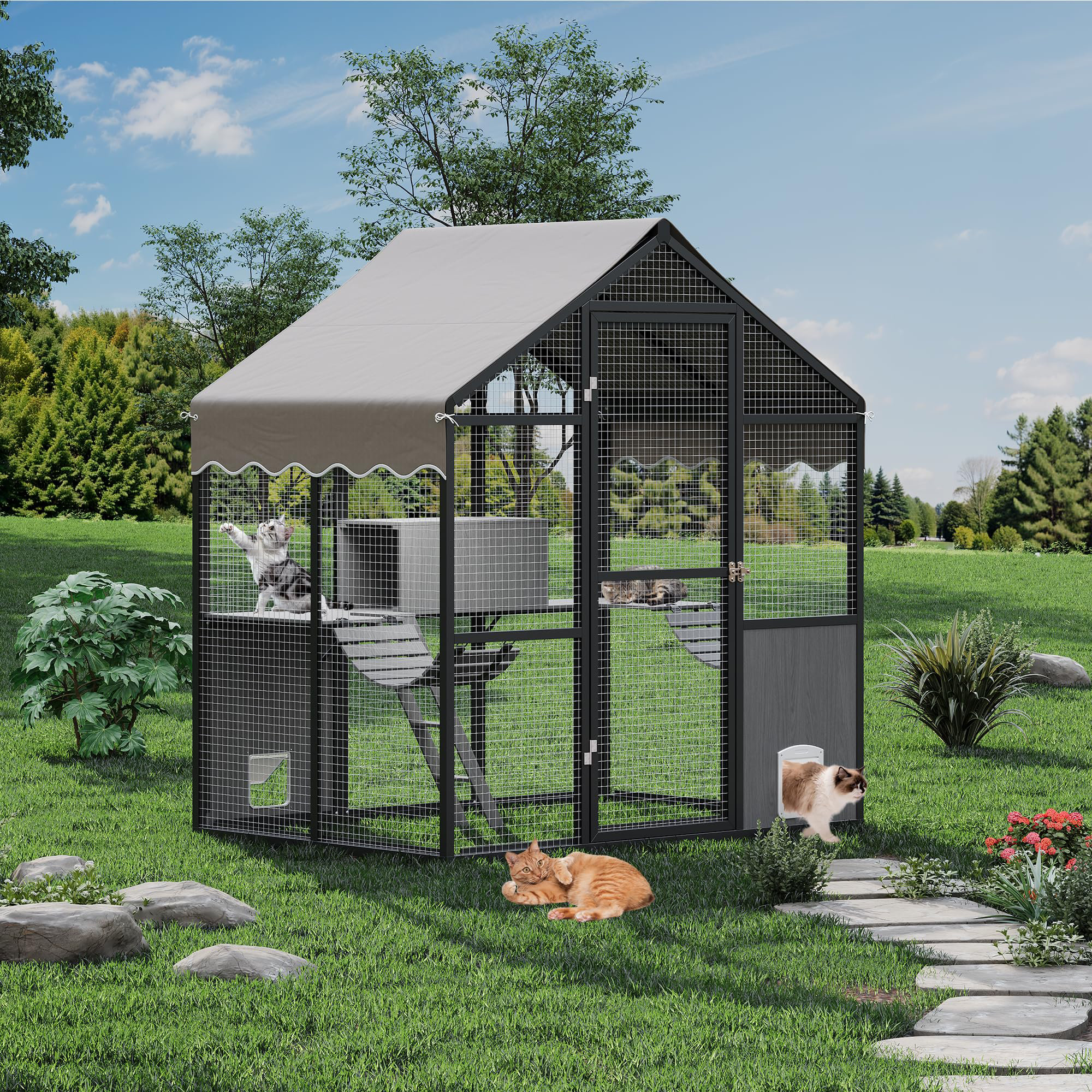 GarveeHome Aluminum Extra Large Outdoor Cat Enclosure for Multiple Cats ...