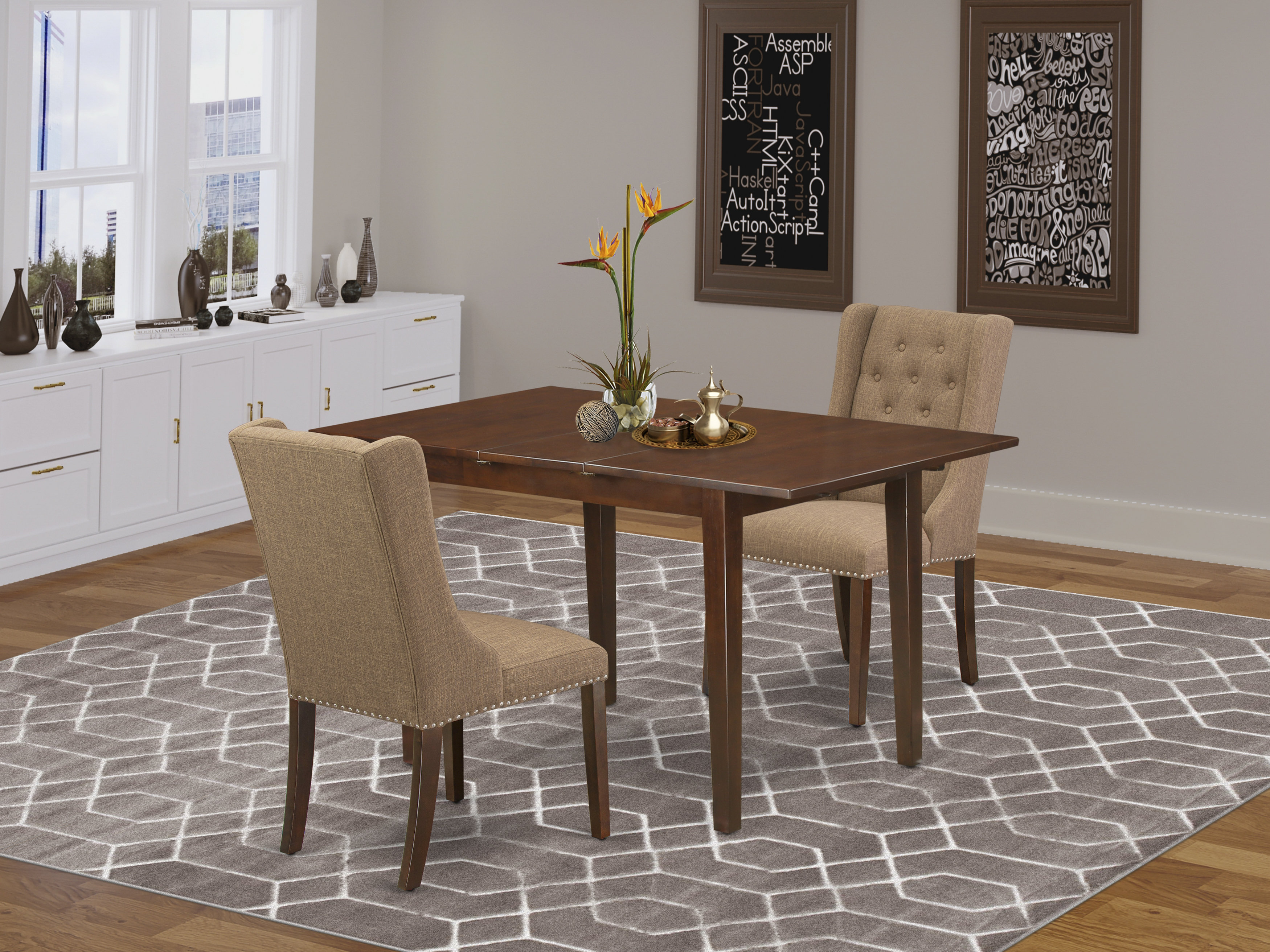 Lark Manor 3-Piece Mahogany Finish Solid Wood Top with Butterfly Leaf ...