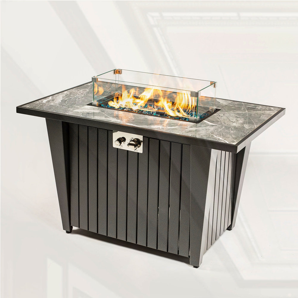 Latitude Run® Morden Steel Fire Pit Table with Marble Tile Tabletop ...