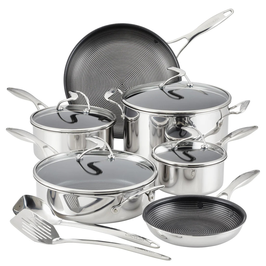 Circulon Clad Stainless Steel Cookware and Utensil Set with Hybrid ...