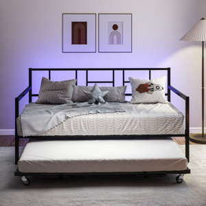 Ebern Designs Daybed with Trundle, Twin Day Bed with Charging station ...