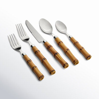 Bay Isle Home™ 30 Piece Bamboo Flatware Sets, Household Kitchen Bamboo ...
