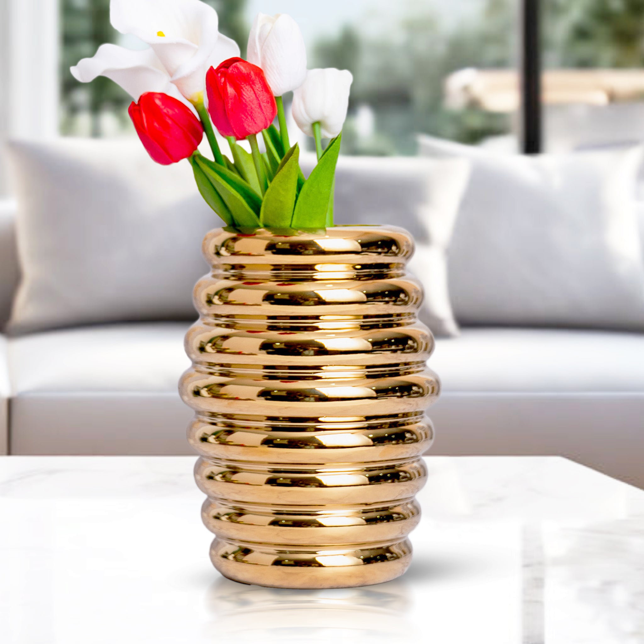 Mercer41 Marveon Golden Delight: 20 cm Ceramic Flower Vase For Chic ...