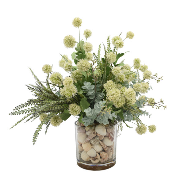 Creative Displays, Inc. Eucalyptus With Pom Poms In Shell Vase ...