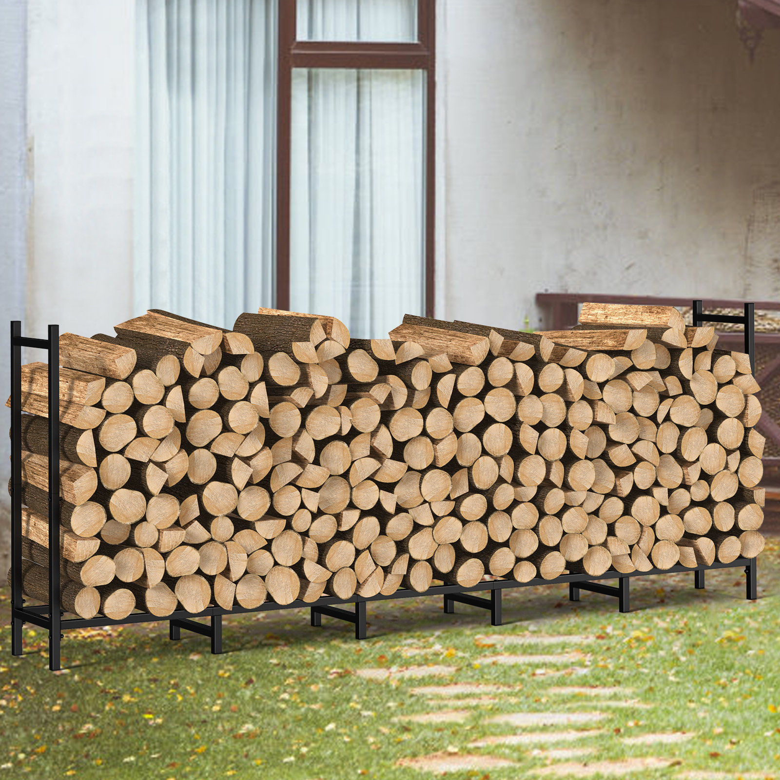 Ebern Designs Leizxha 92.9'' W Metal Log Rack | Wayfair