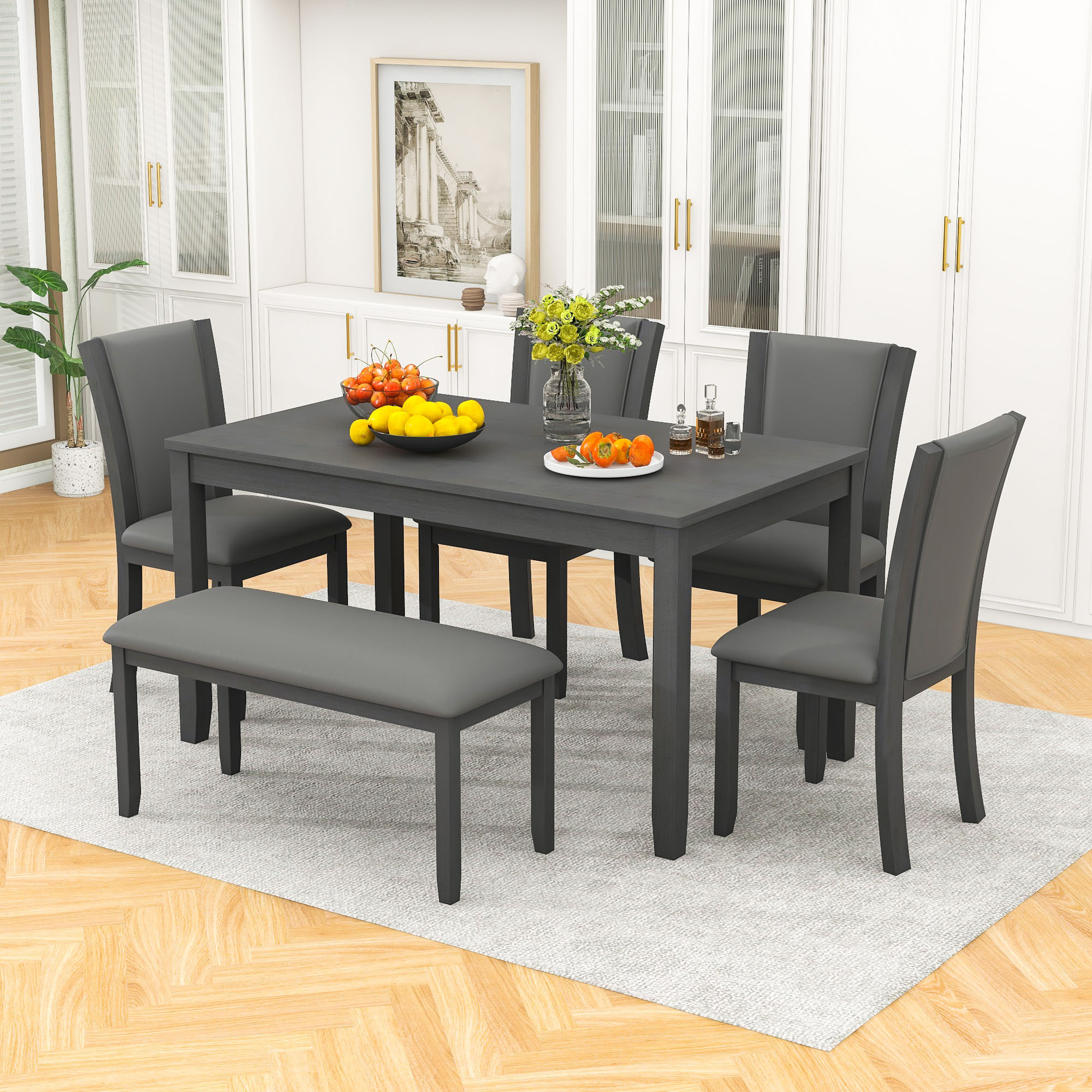 Lark Manor™ Farmhouse 6-Piece Dining Table Set with Rectangular Table ...