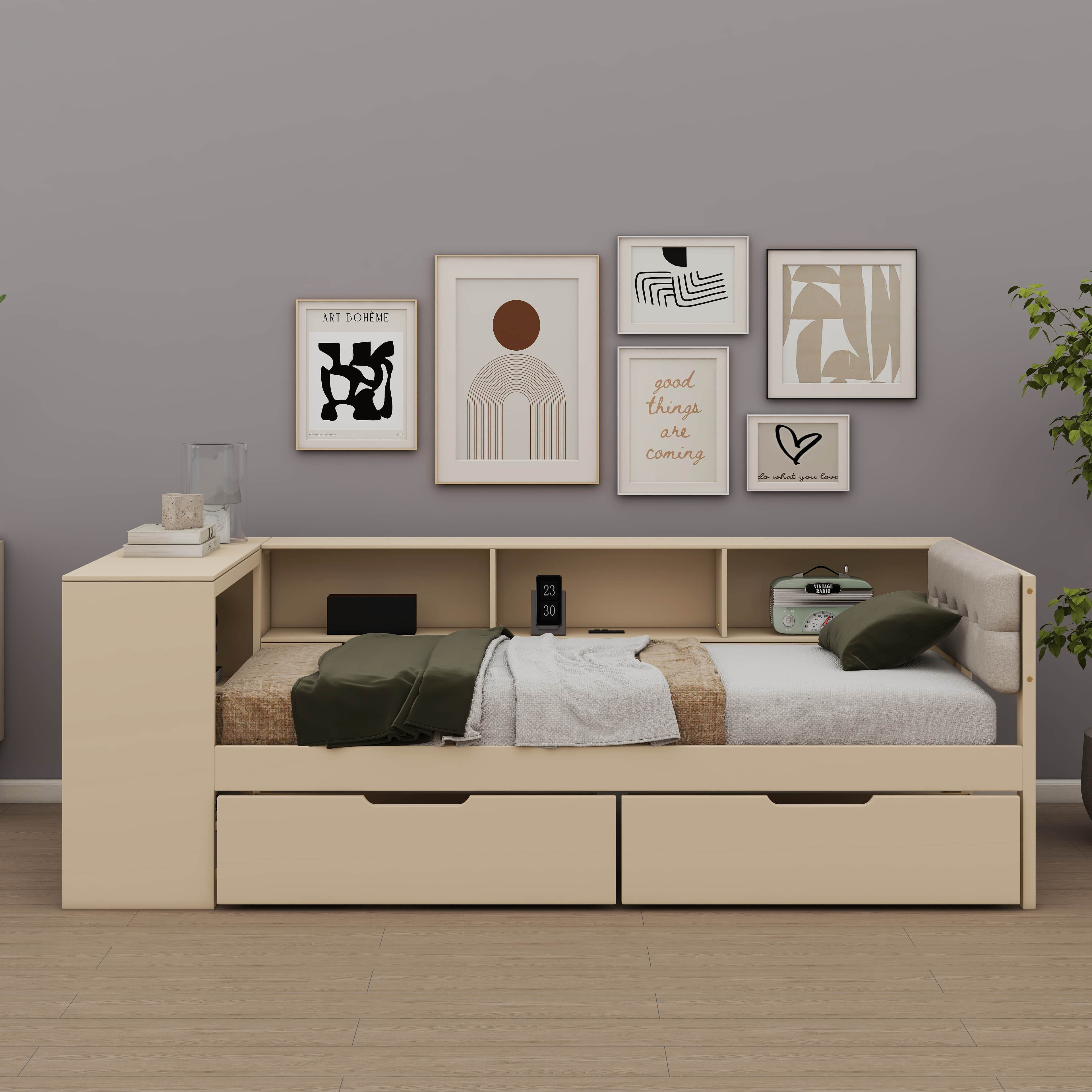 Latitude Run® Luxurious Platform Bed Featuring Storage Shelves, Drawers ...