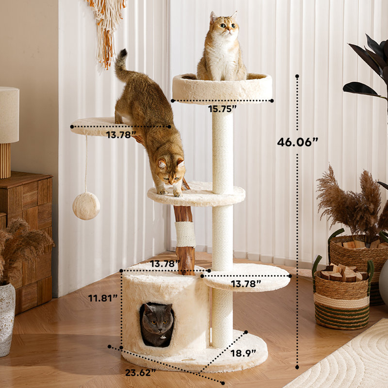 KZLAA 46“Solid Wood Cat Tree Handcrafted from Natural Fruit Wood ...