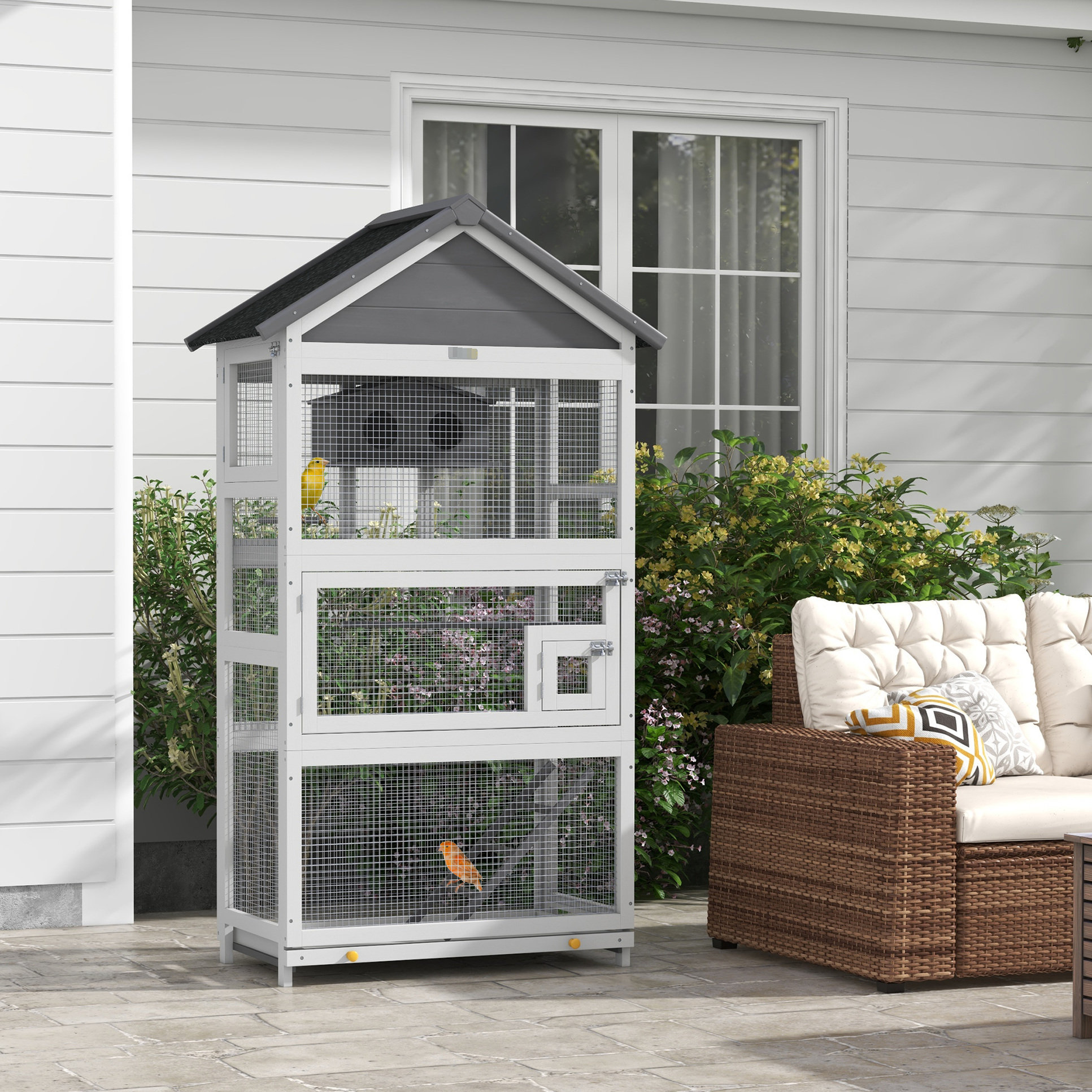 Archie & Oscar™ 67" Wooden Bird Aviary With Slide-out Tray, Three Doors ...