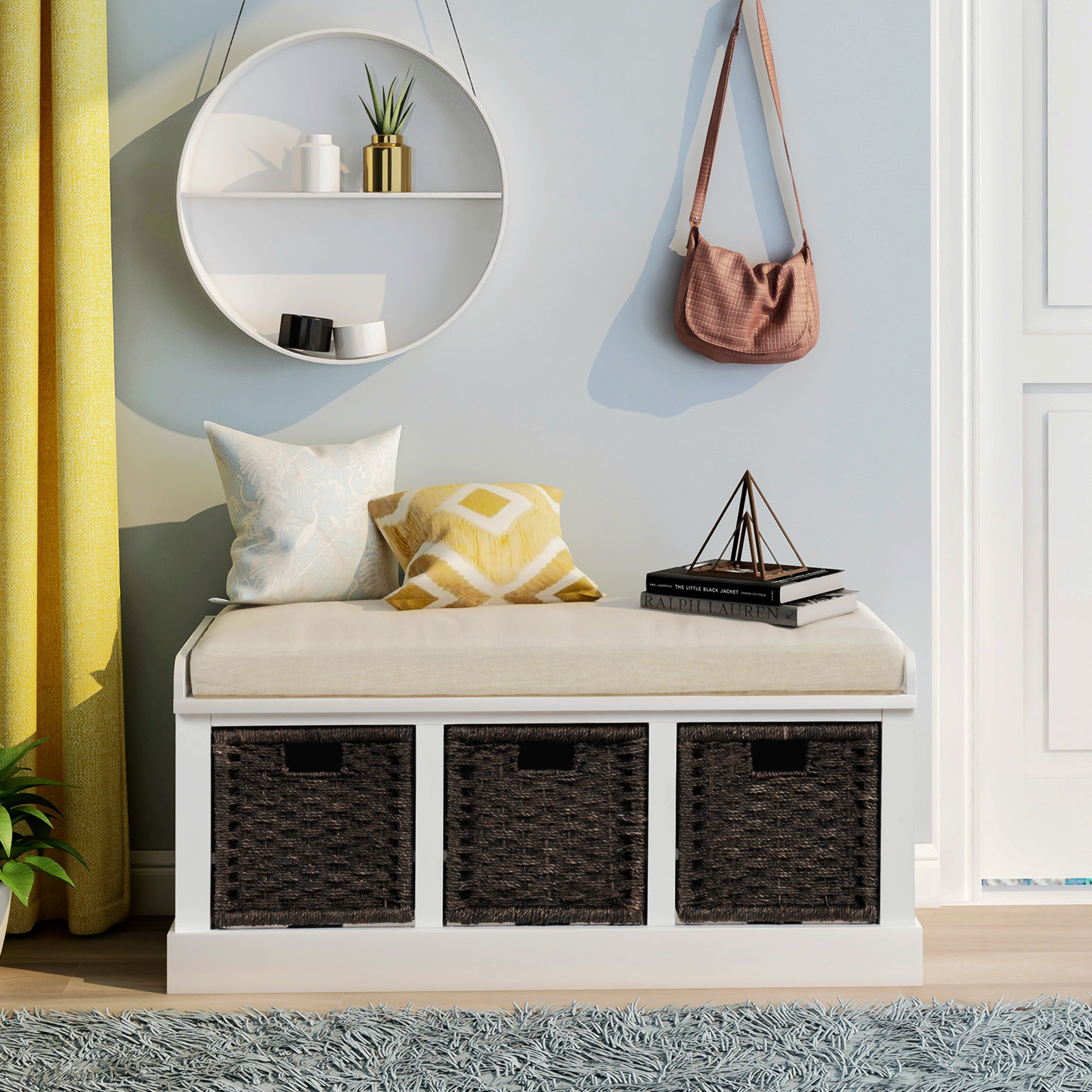 Red Barrel Studio Rustic Storage Bench With 3 Removable Classic Rattan ...