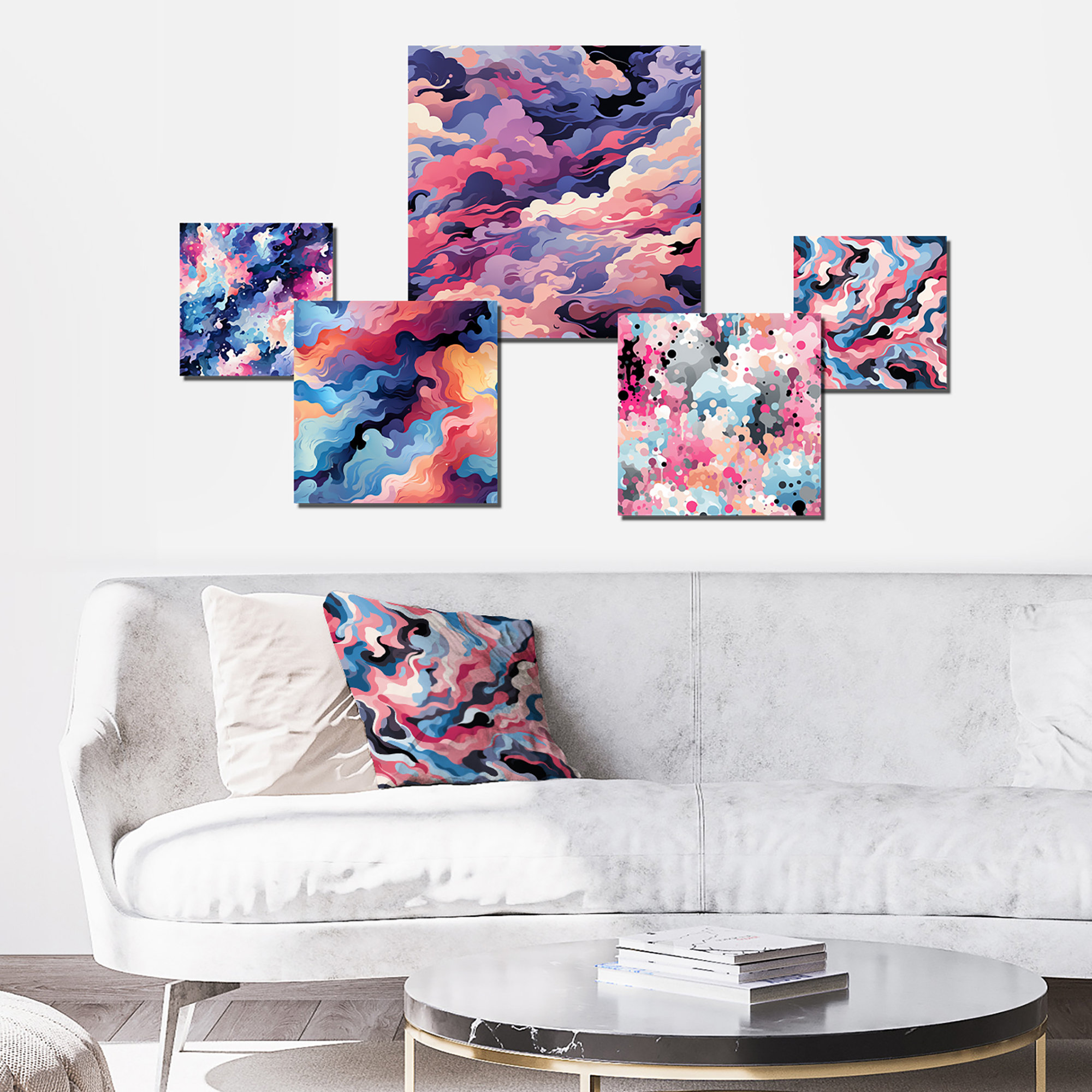 Design Art Celestial Disguise Undulation - Abstract Wall Art Set Of 5 ...