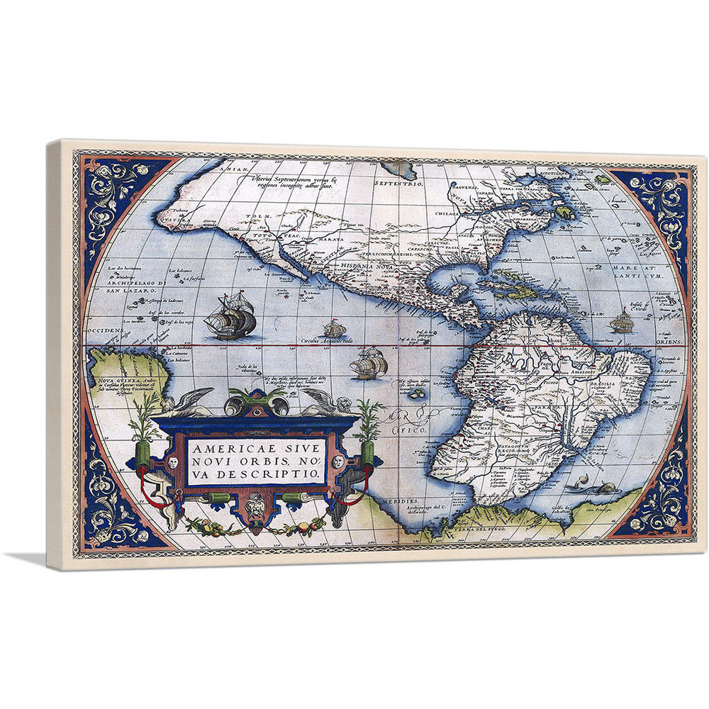 ARTCANVAS Map Of America - New World 1570 Canvas Art Print By Abraham ...