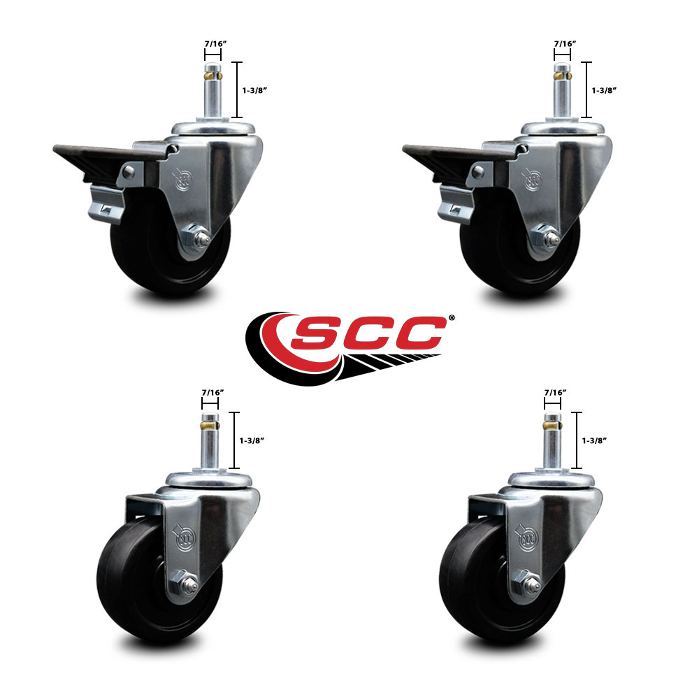Service Caster Soft Rubber Wheel Swivel Grip Ring Stem Set 2 Brakes SCC ...