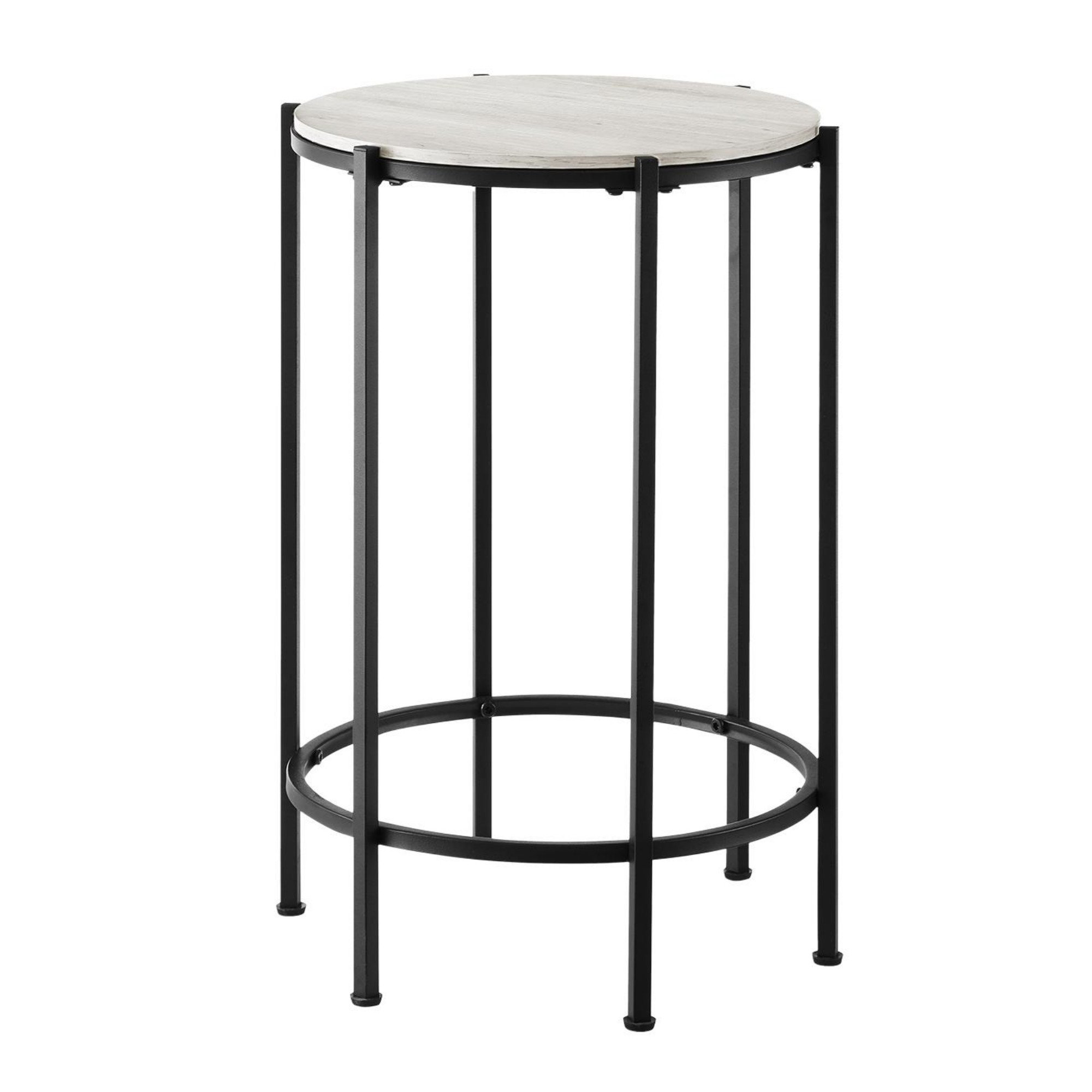 Ophelia & Co. Rustic Round End Table with Lamp - Washed Oak Laminate ...