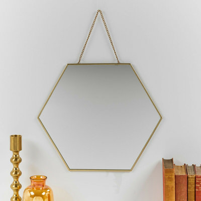 Canora Grey (L 27Cm) Honeycomb Gold Hanging Plate Mirror With Chain ...