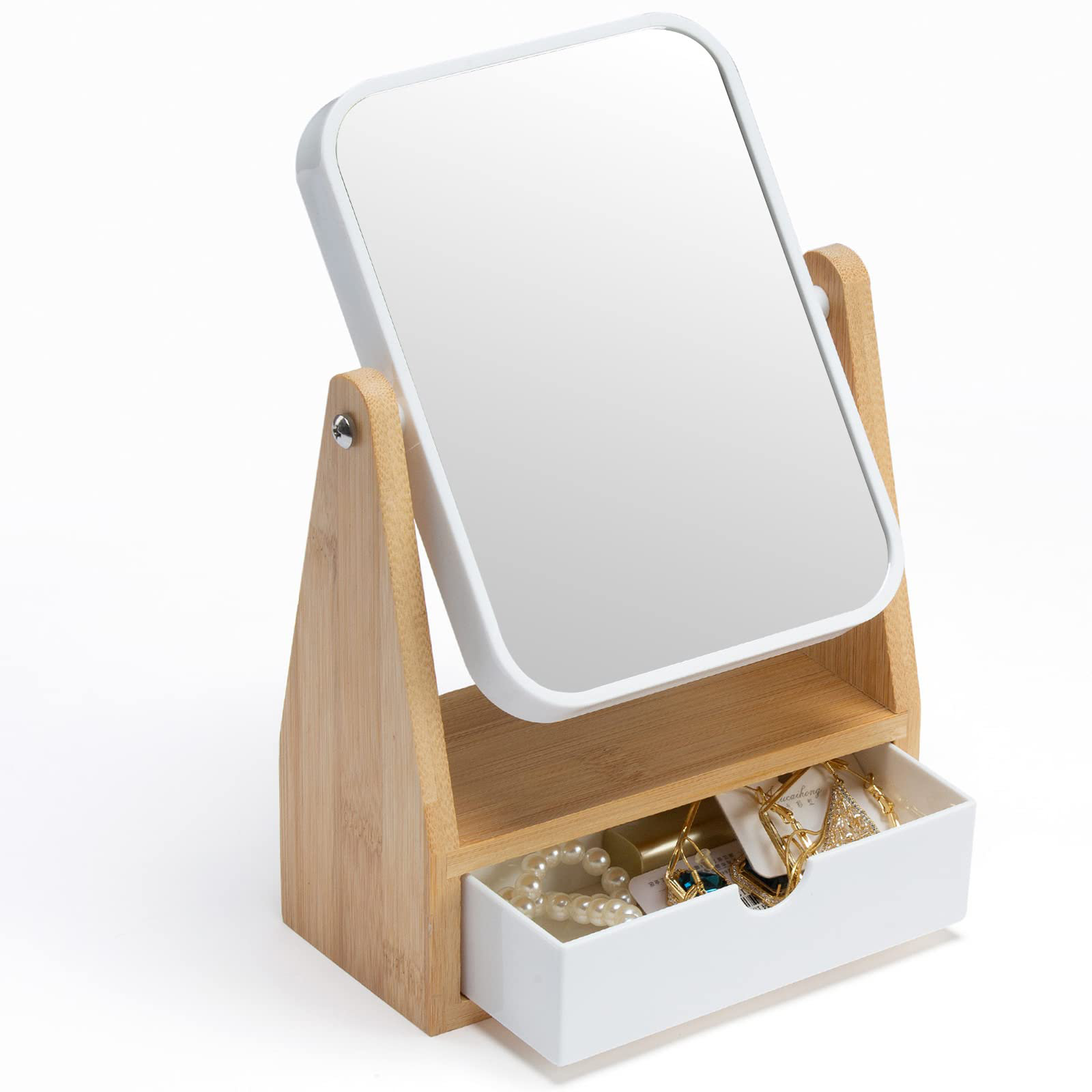 Ebern Designs Vanity Makeup Mirror With Storage, 1X/3X Double Sided ...