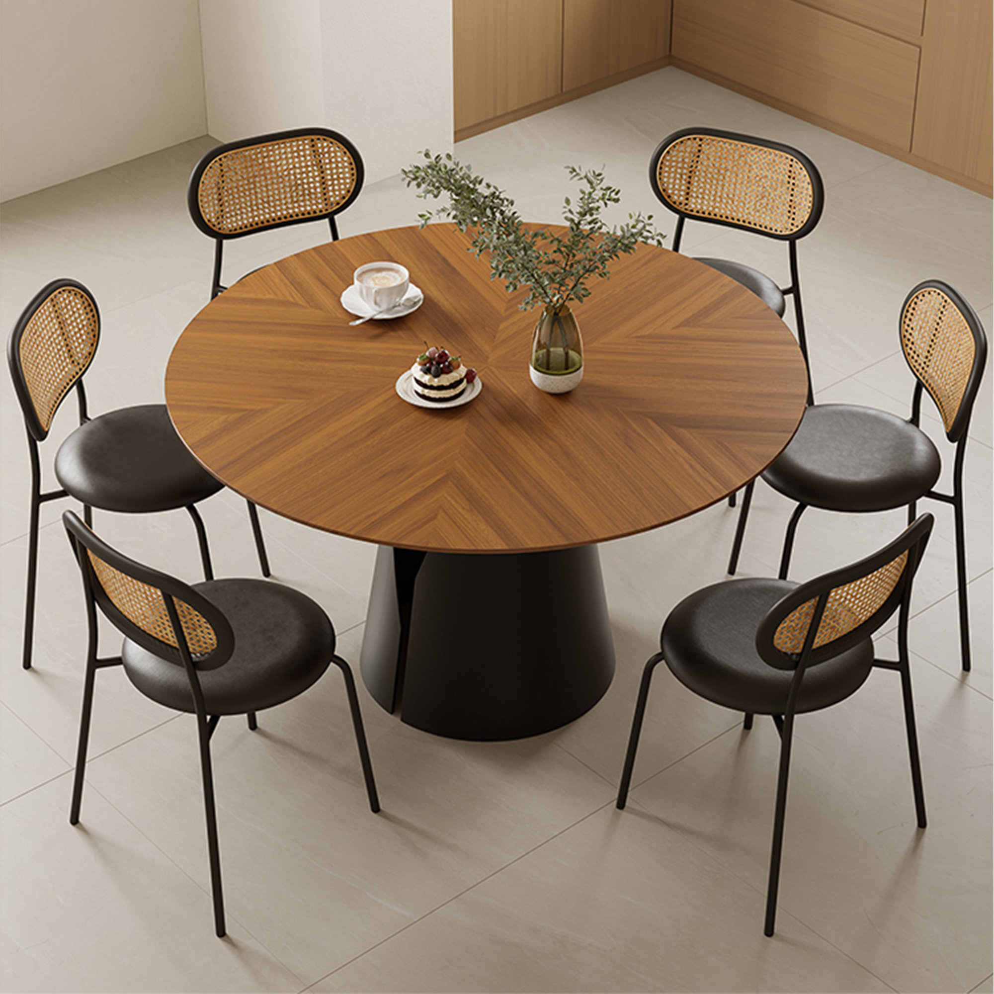 HomeLuxea Modern Minimalist Brown Round Dining Table Round Dining Set ...