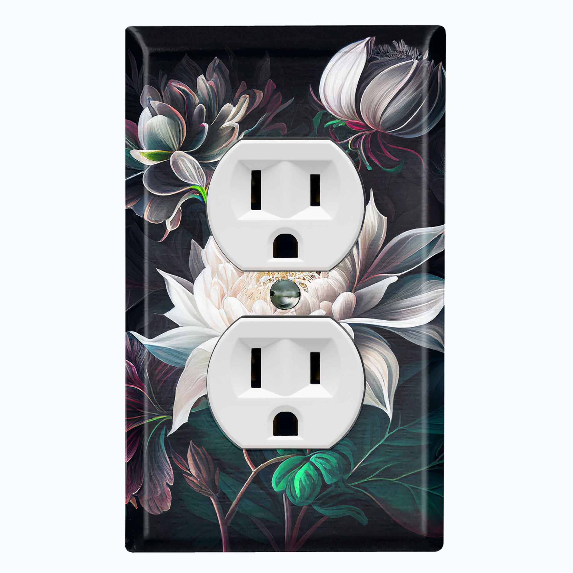 WorldAcc White Flower Dark Teal Leaves 1-Gang Duplex Outlet Wall Plate ...