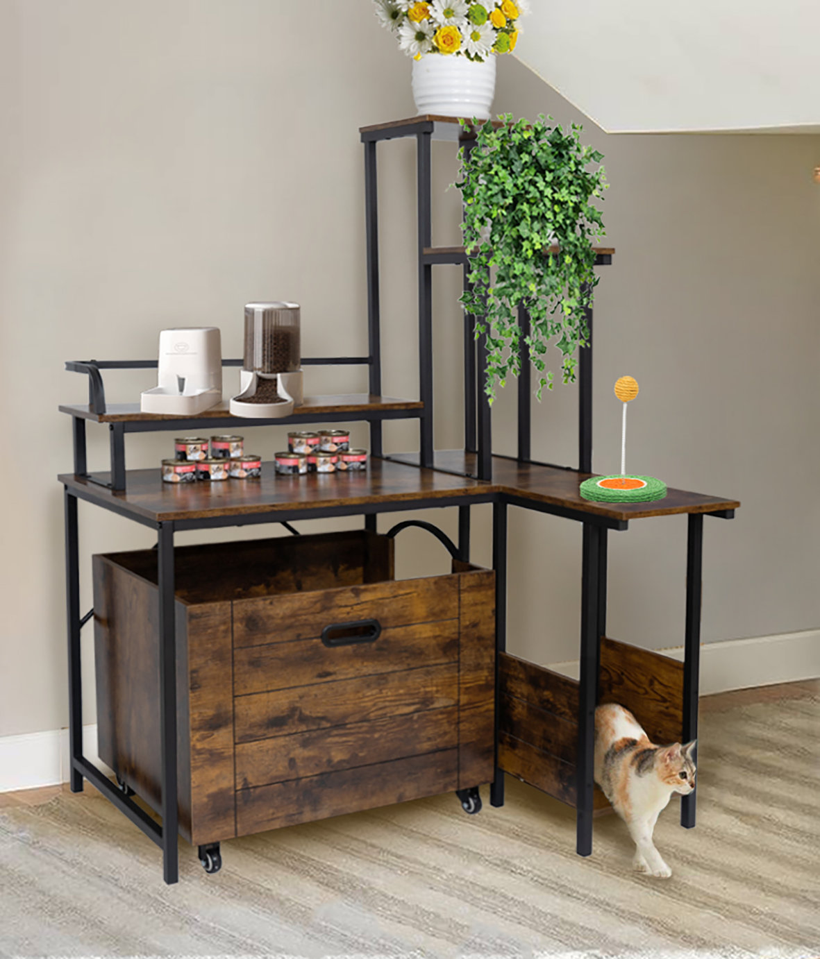 Tucker Murphy Pet™ Cat Litter Box Enclosure Furniture With Flower Stand ...